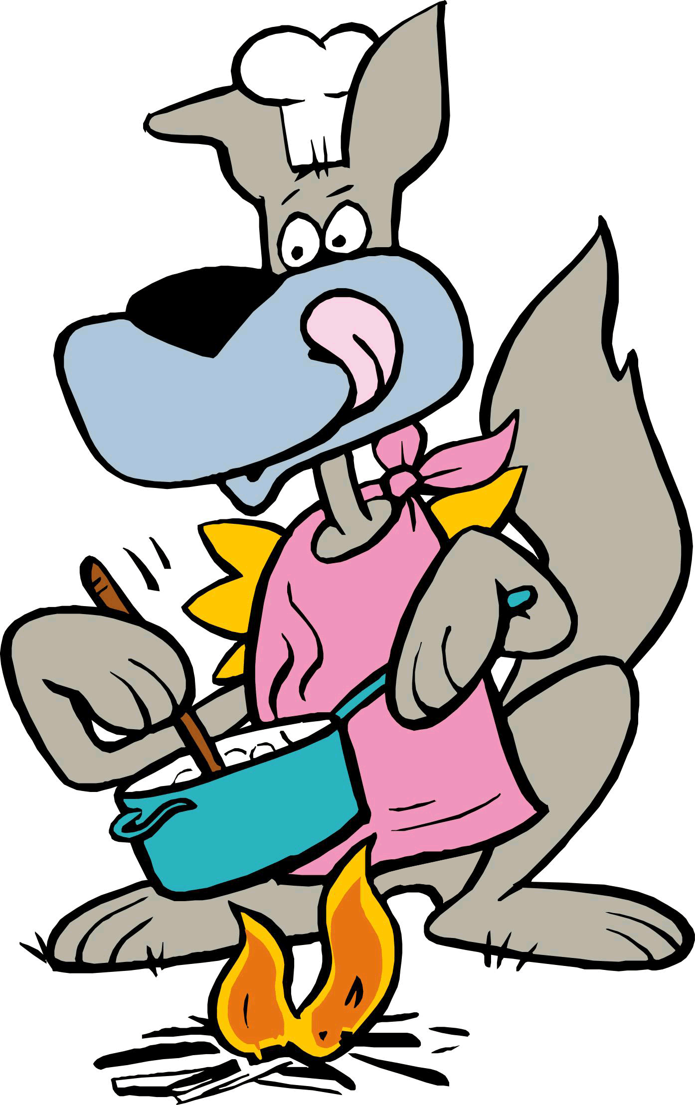 Cartoon wolf is cooking at the stake free image download