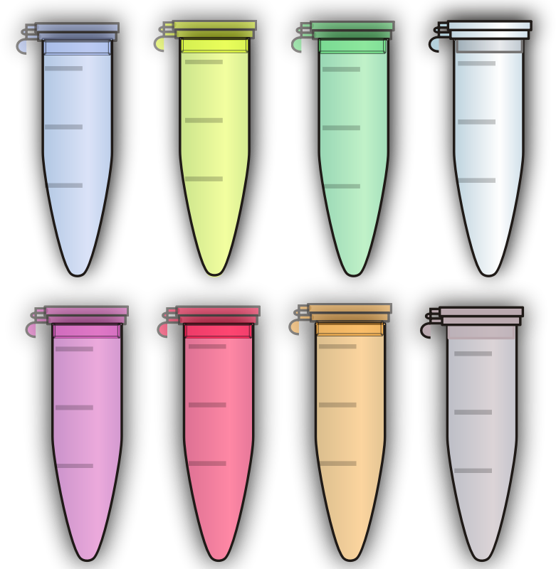 Drawn eight multi-colored test tubes free image download