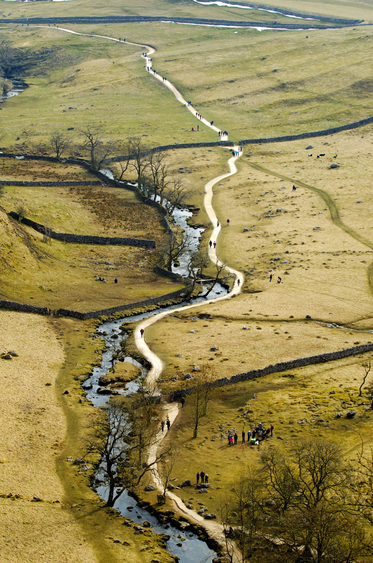 Aerial view of stone fences in Yorkshire free image download