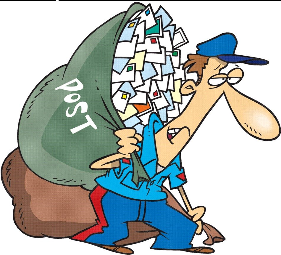 Cartoon Postman With A Huge Bag Of Letters Free Image Download