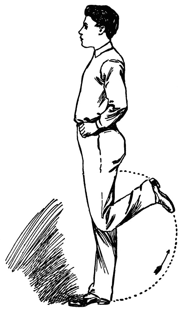 Black and white drawing of a man with a raised leg free image download