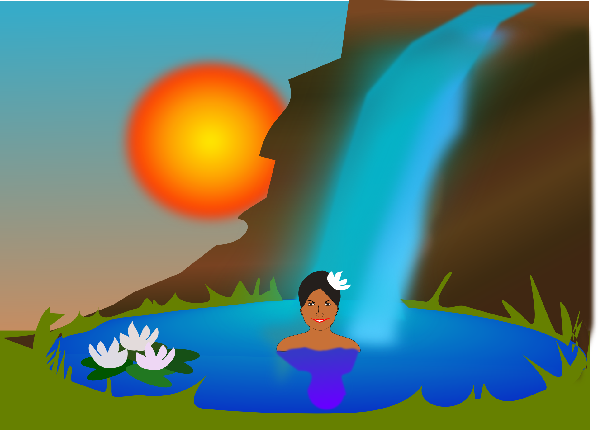 Waterfall pond drawing free image download