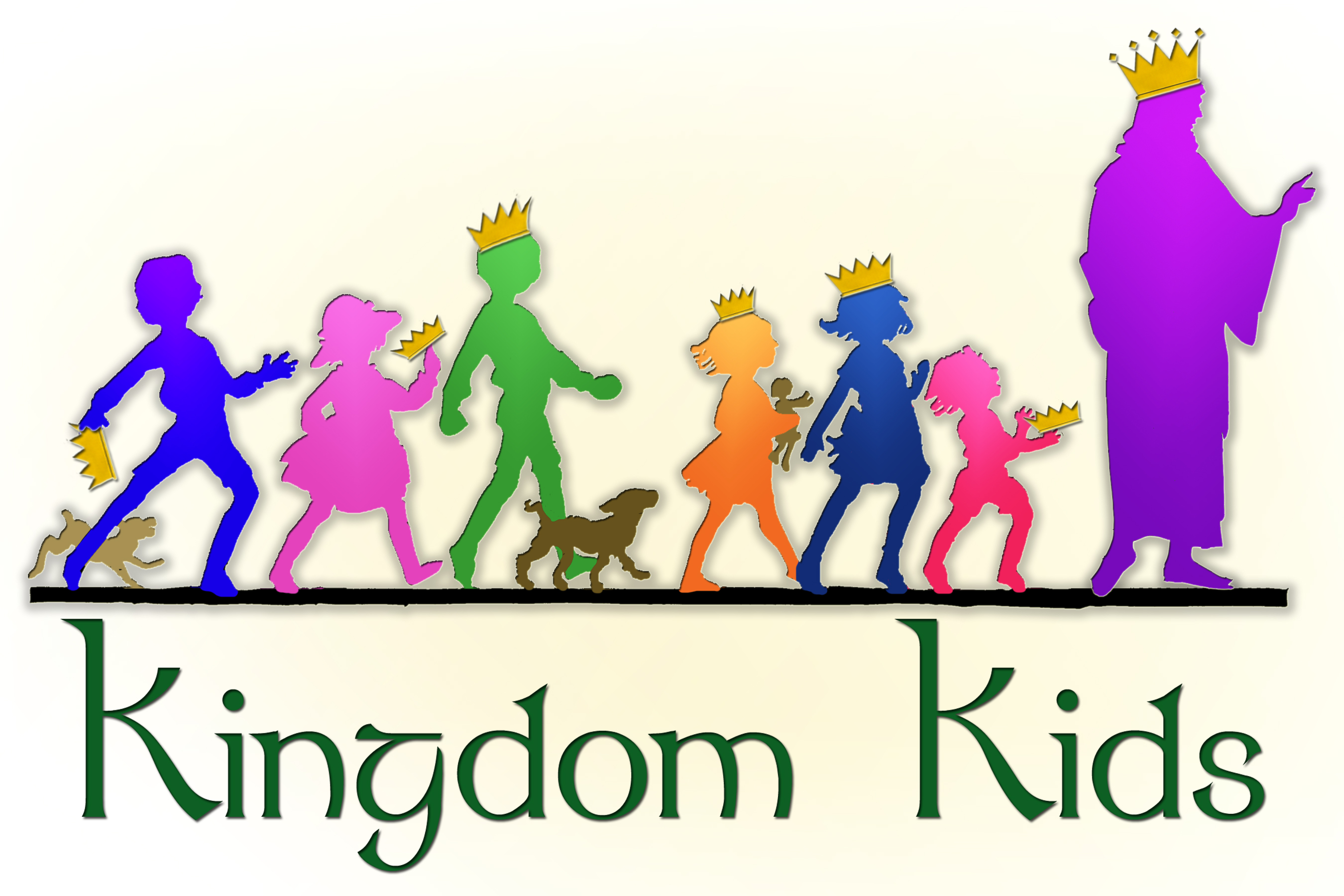 Kingdom Kids, colorful silhouettes of crowned kids free image download