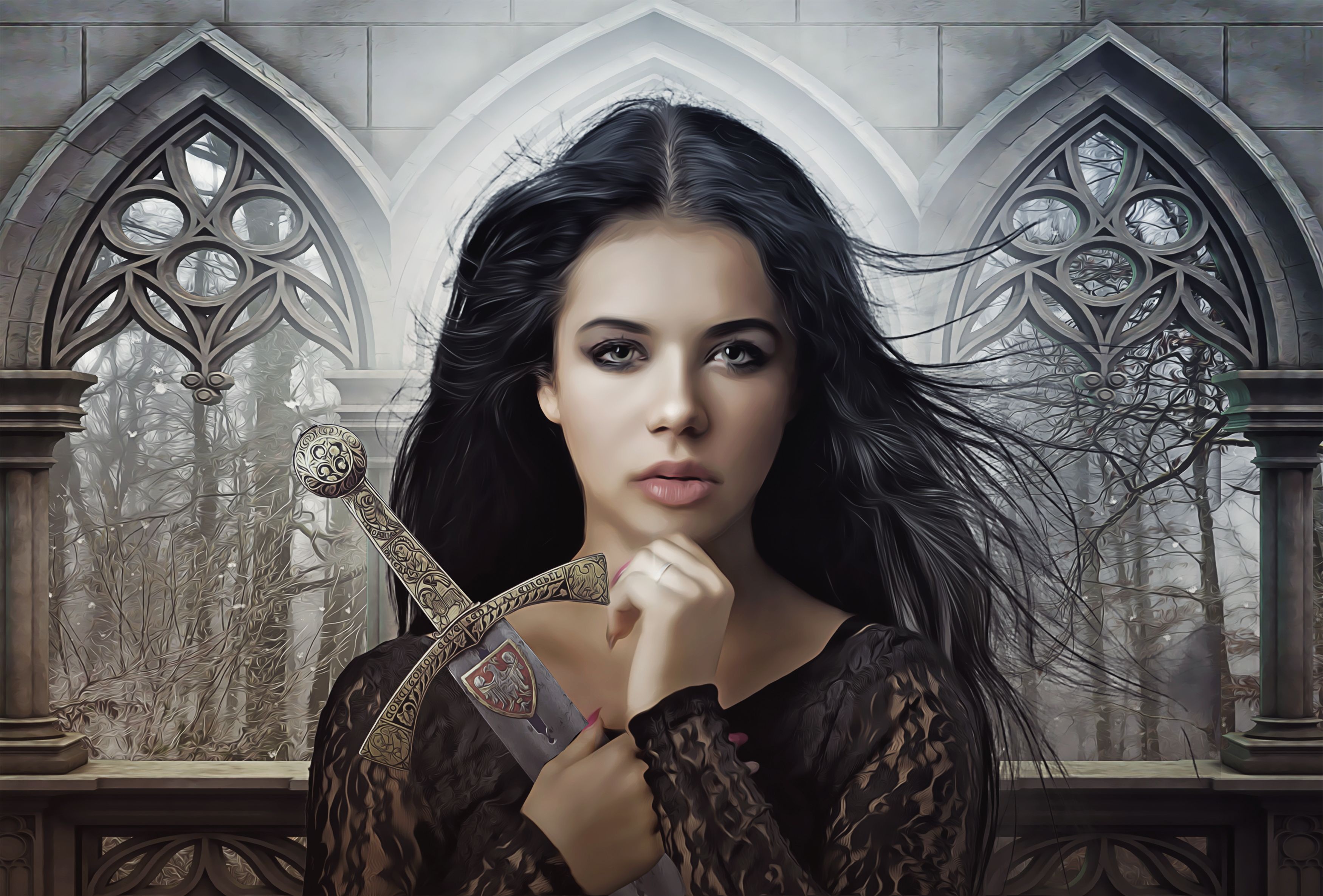 Fantasy portrait of a medieval woman with a sword free image download