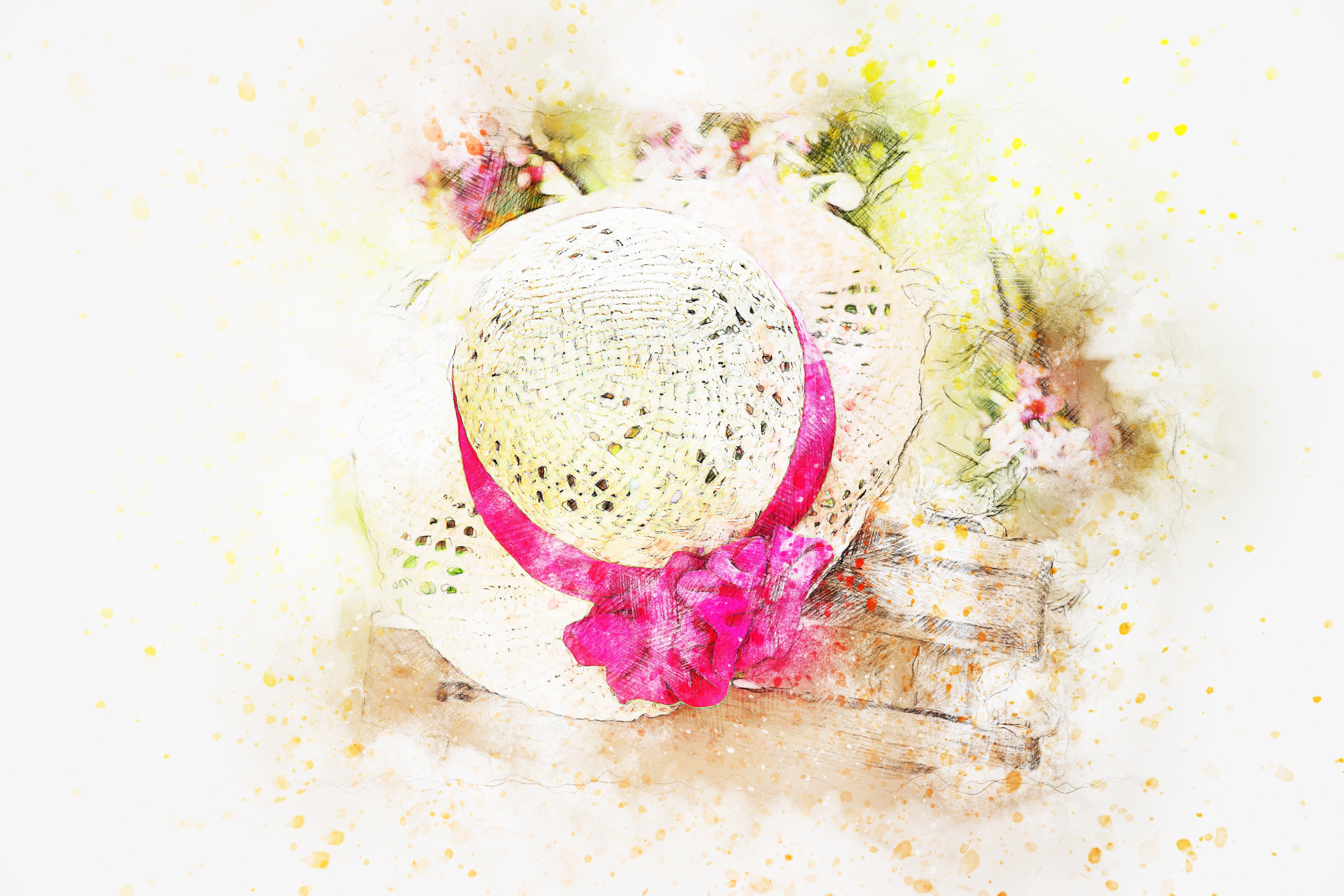 Wicker hat with pink band free image download