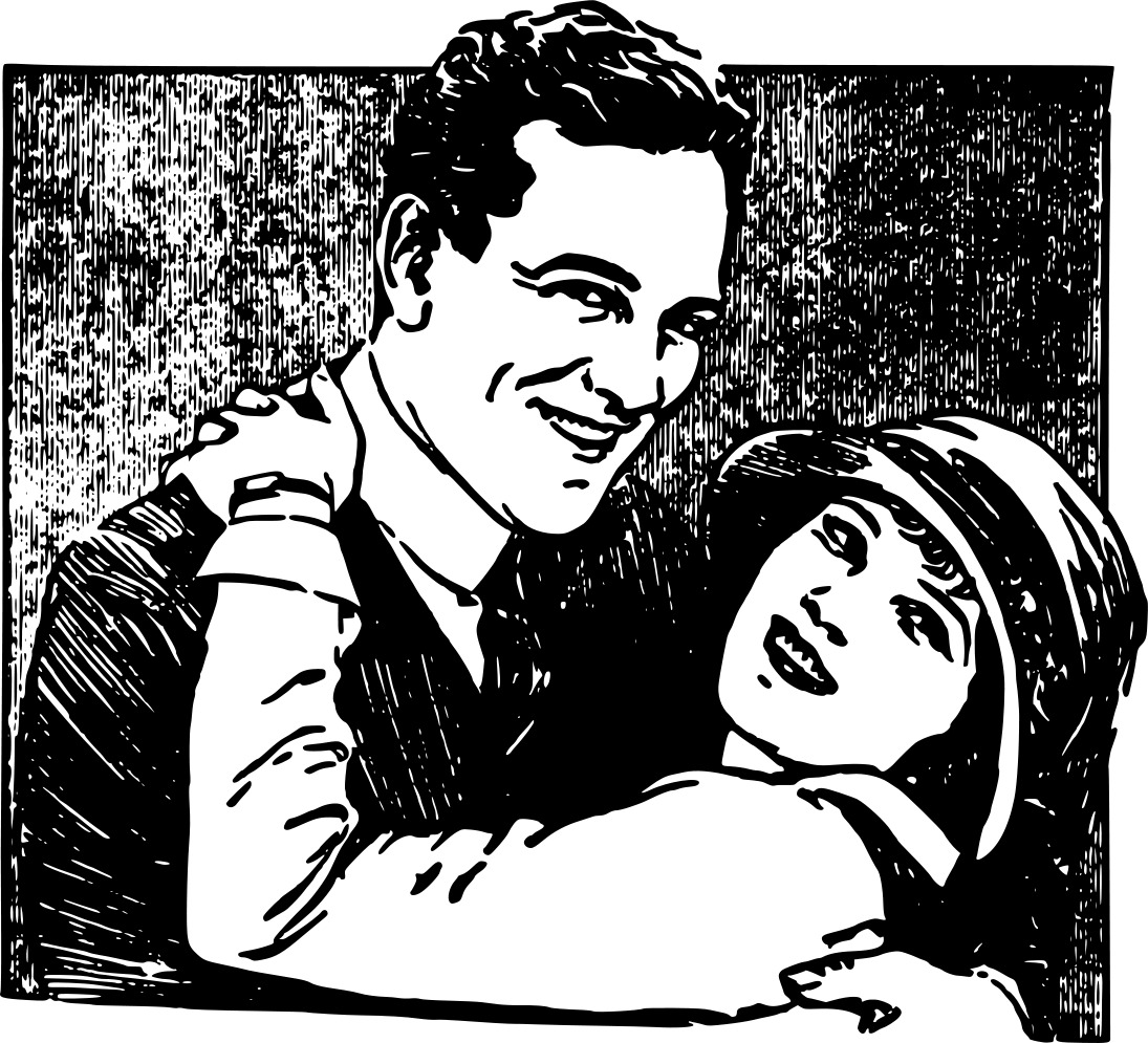 Couple in love embracing, vintage drawing free image download