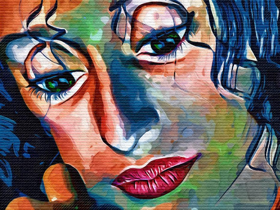 Sad woman with red lips on graffiti free image download