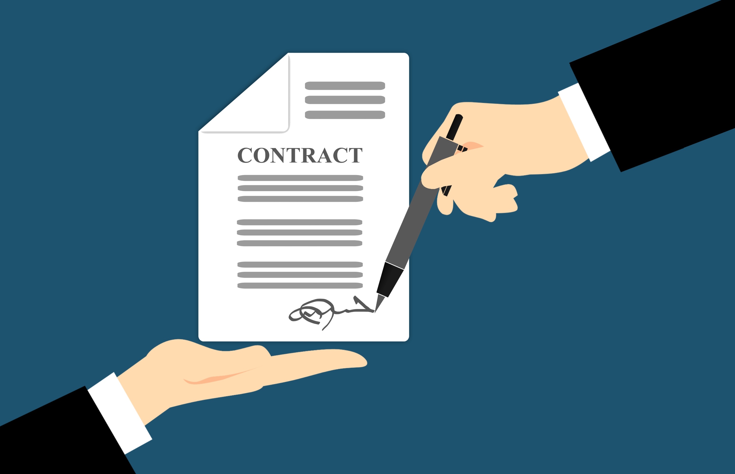 Contract signing hand drawing on blue background free image download