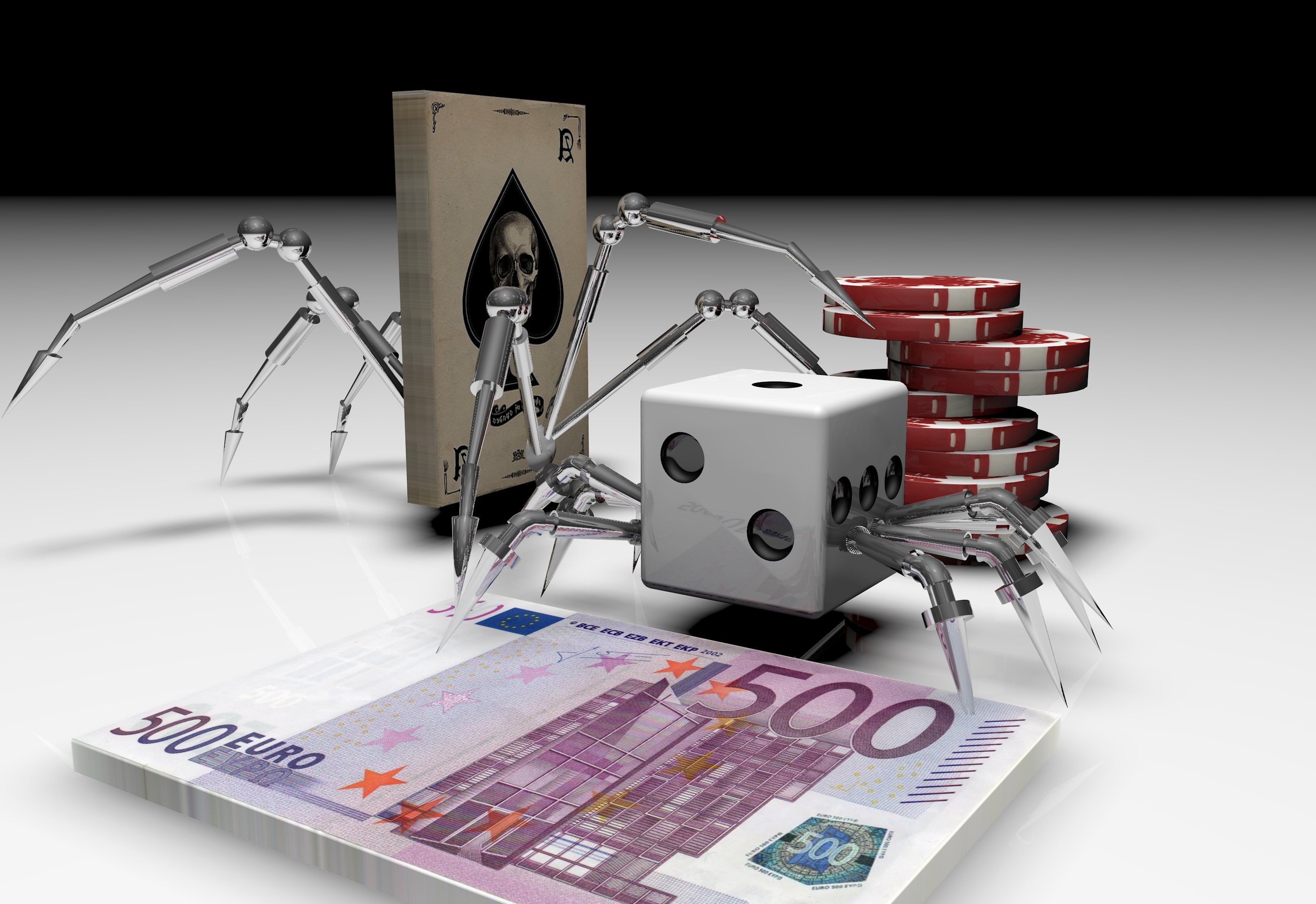 Gambling, concept, cards and dice as spiders free image download
