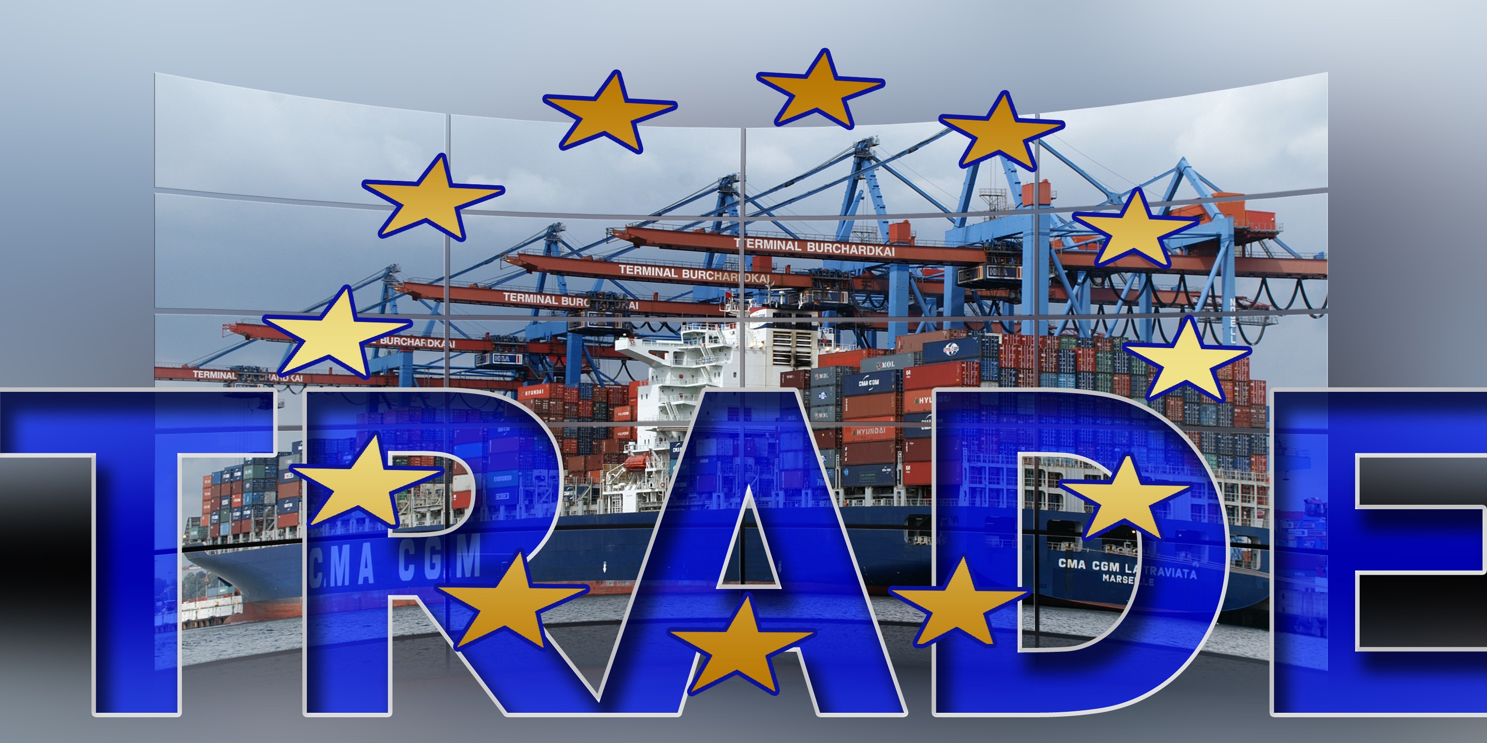 Blue "TRADE" sign at background with stars and ship, clipart free image ...