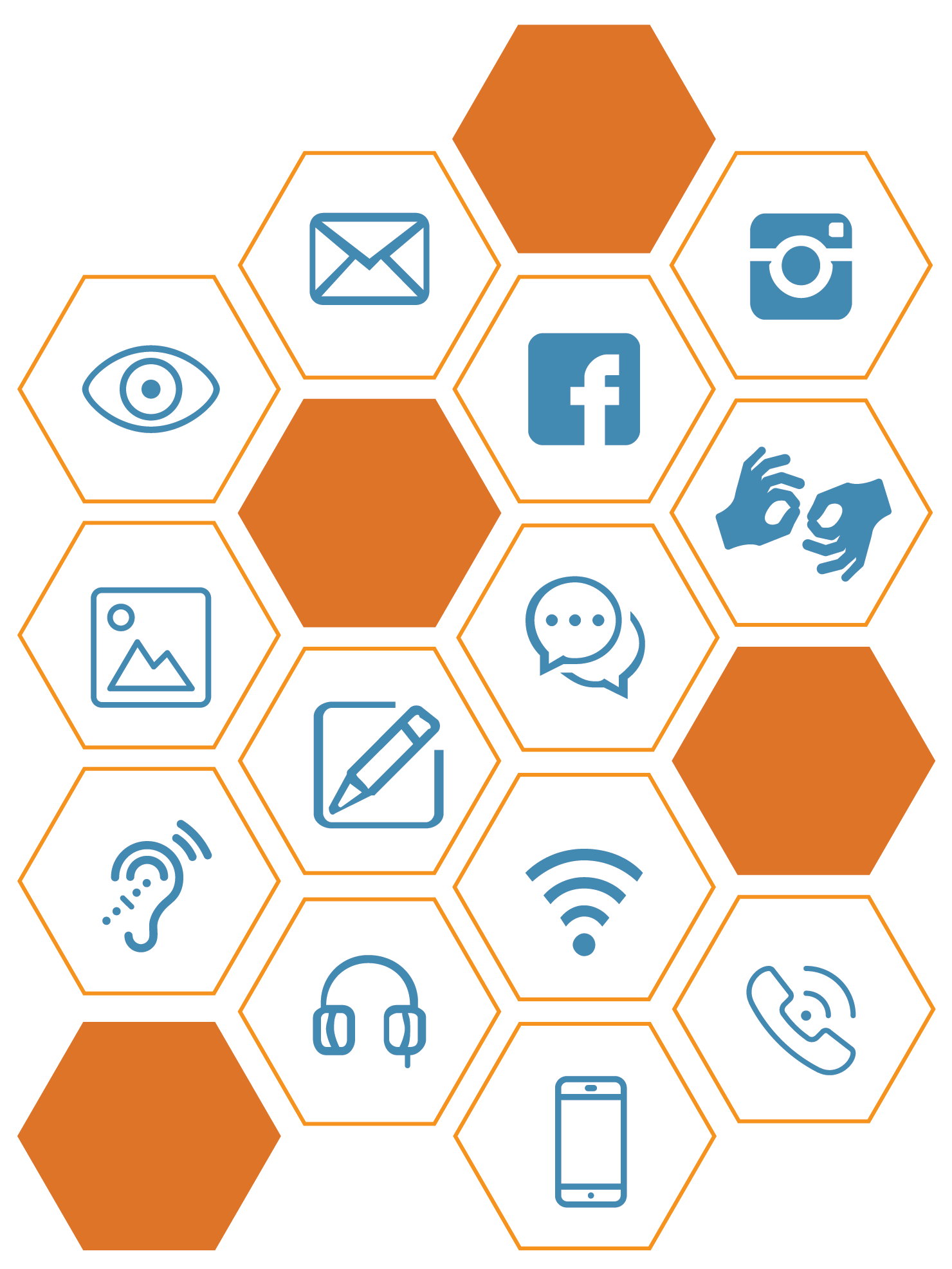 Communication, icons in hexagonal cells free image download