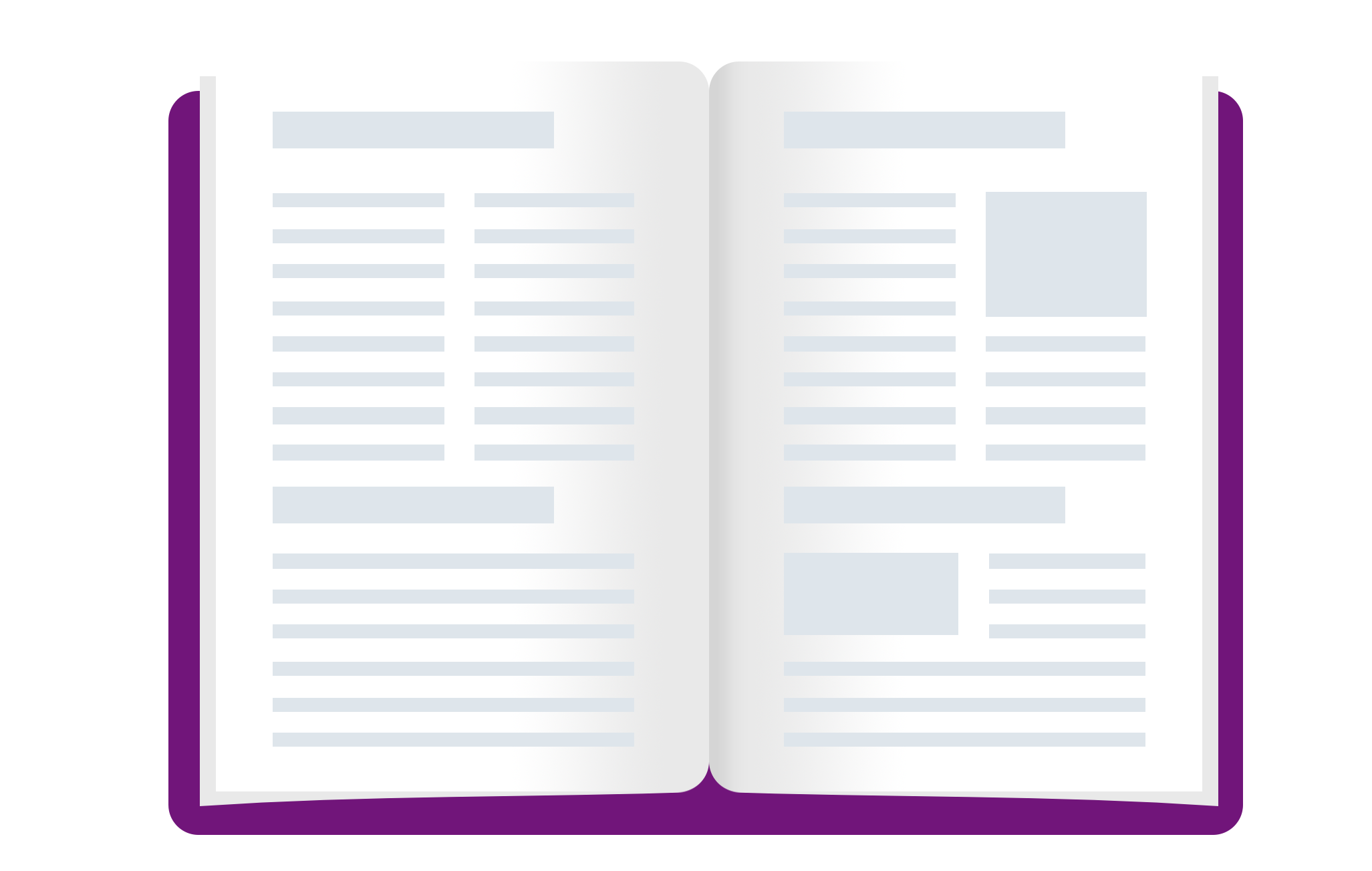 Violet book with open, grey and white pages, at white background free ...