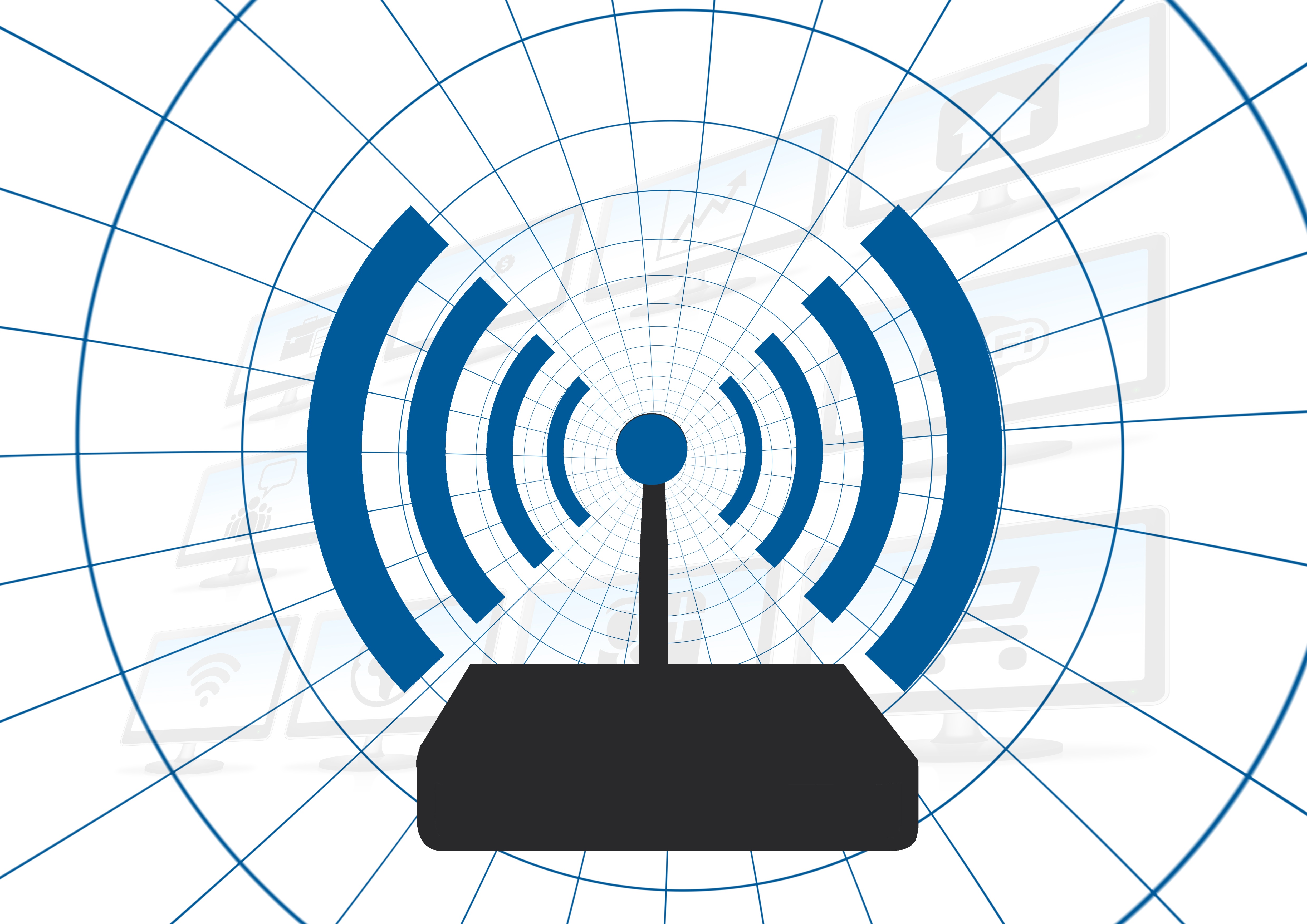 Wlan router and blue waves drawing free image download