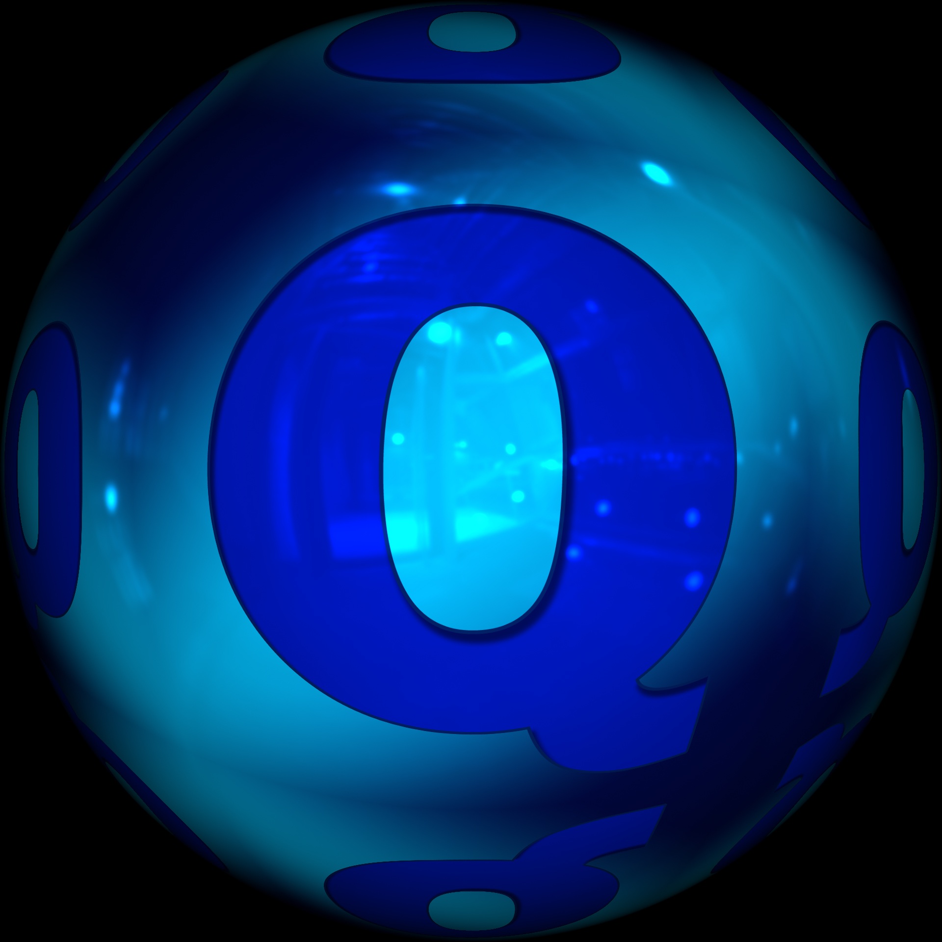 Shiny, blue "Q" letters on the globe, at dark background, clipart free ...