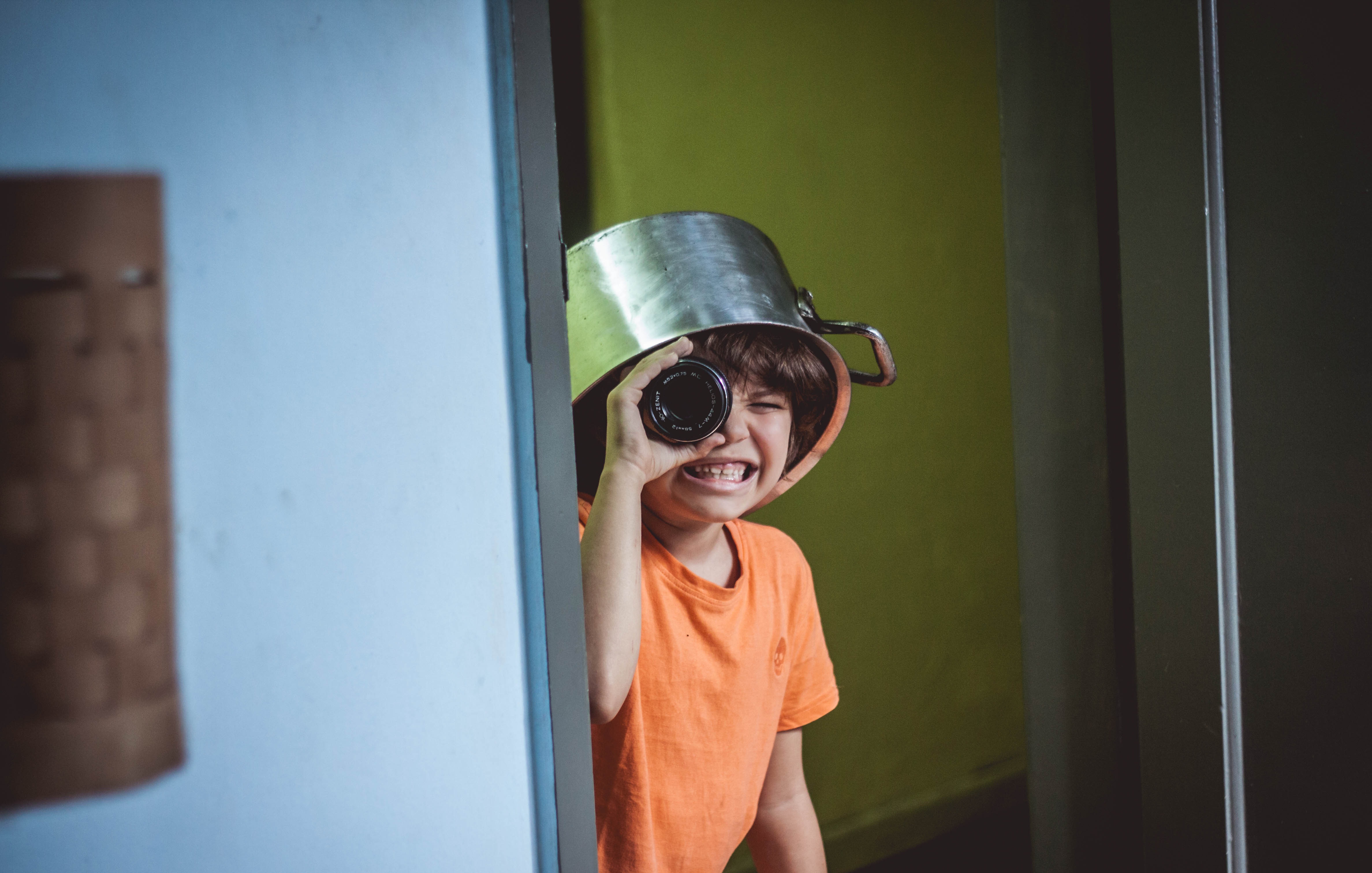 Boy with pan on a his head free image download