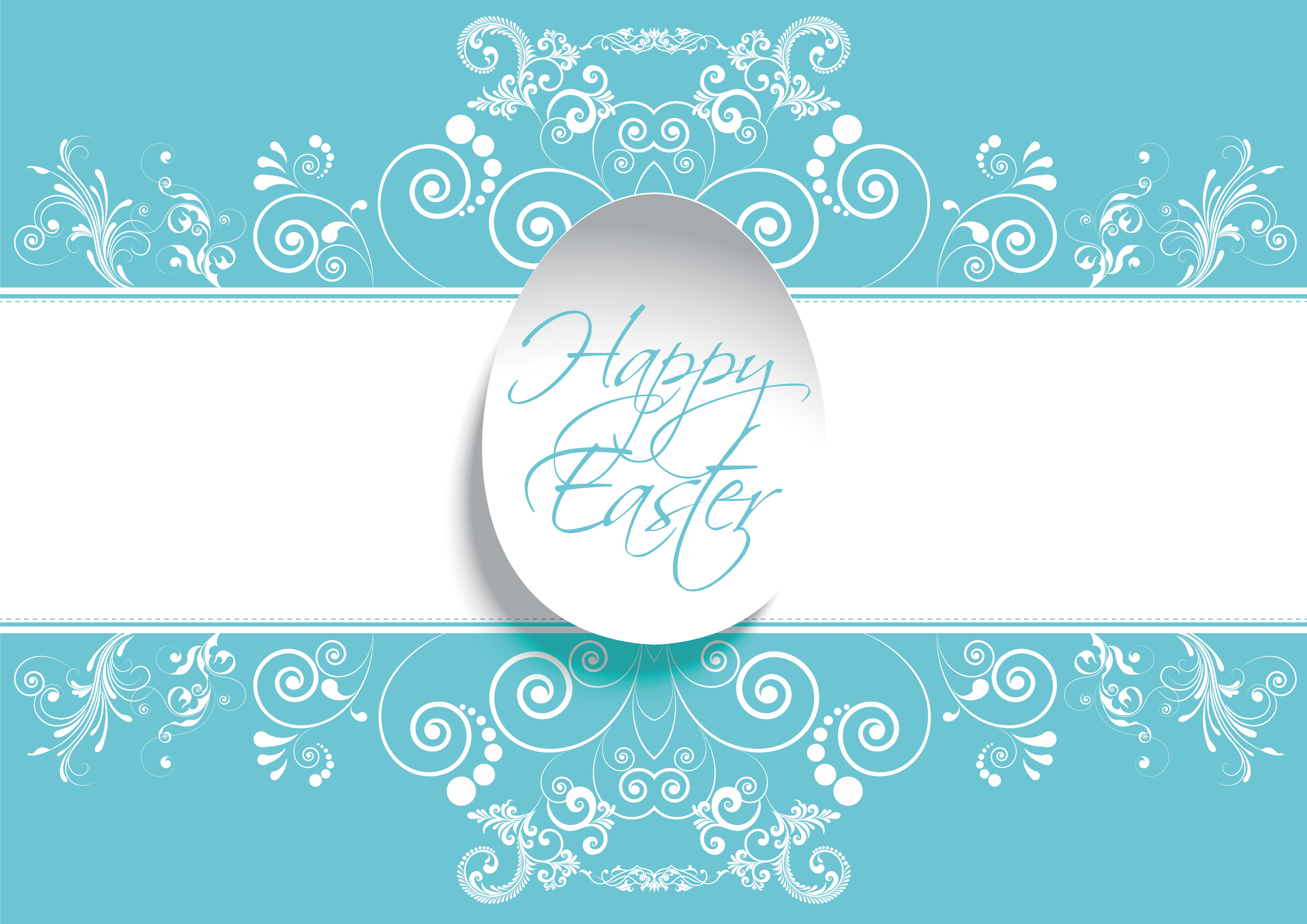 Beautiful, turquoise "Happy Easter" sign on the white Easter egg, among ...
