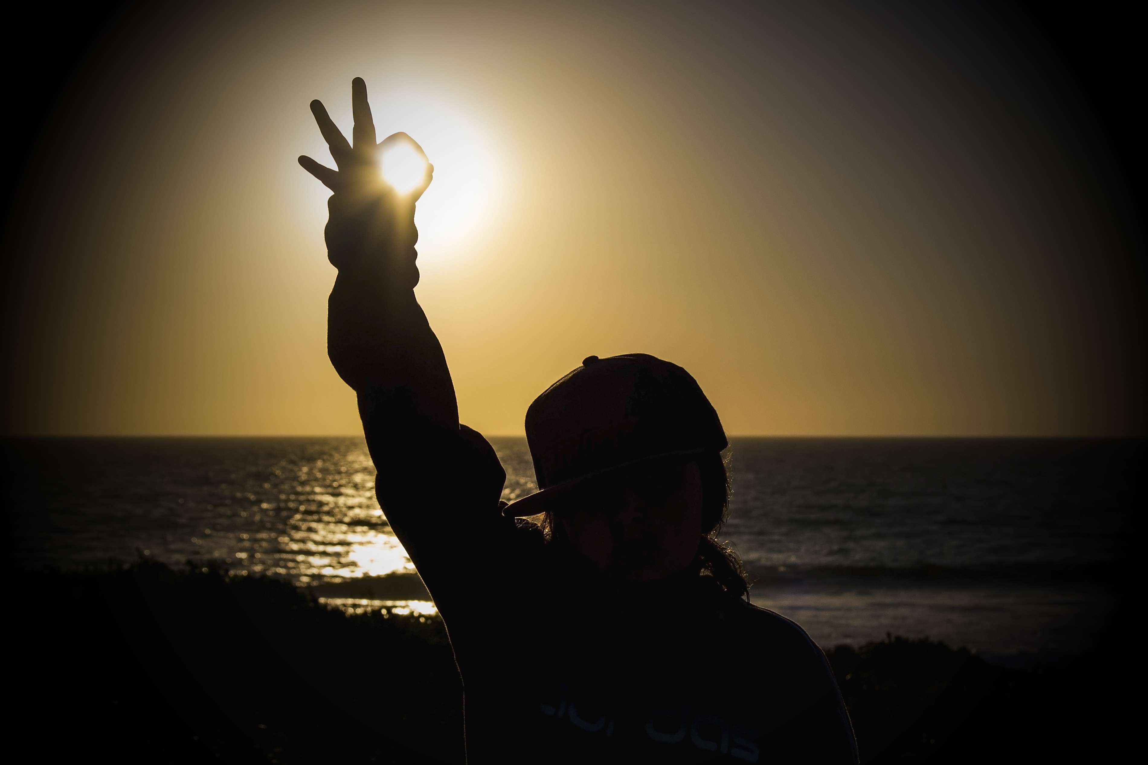 Sunset Sea person hand free image download