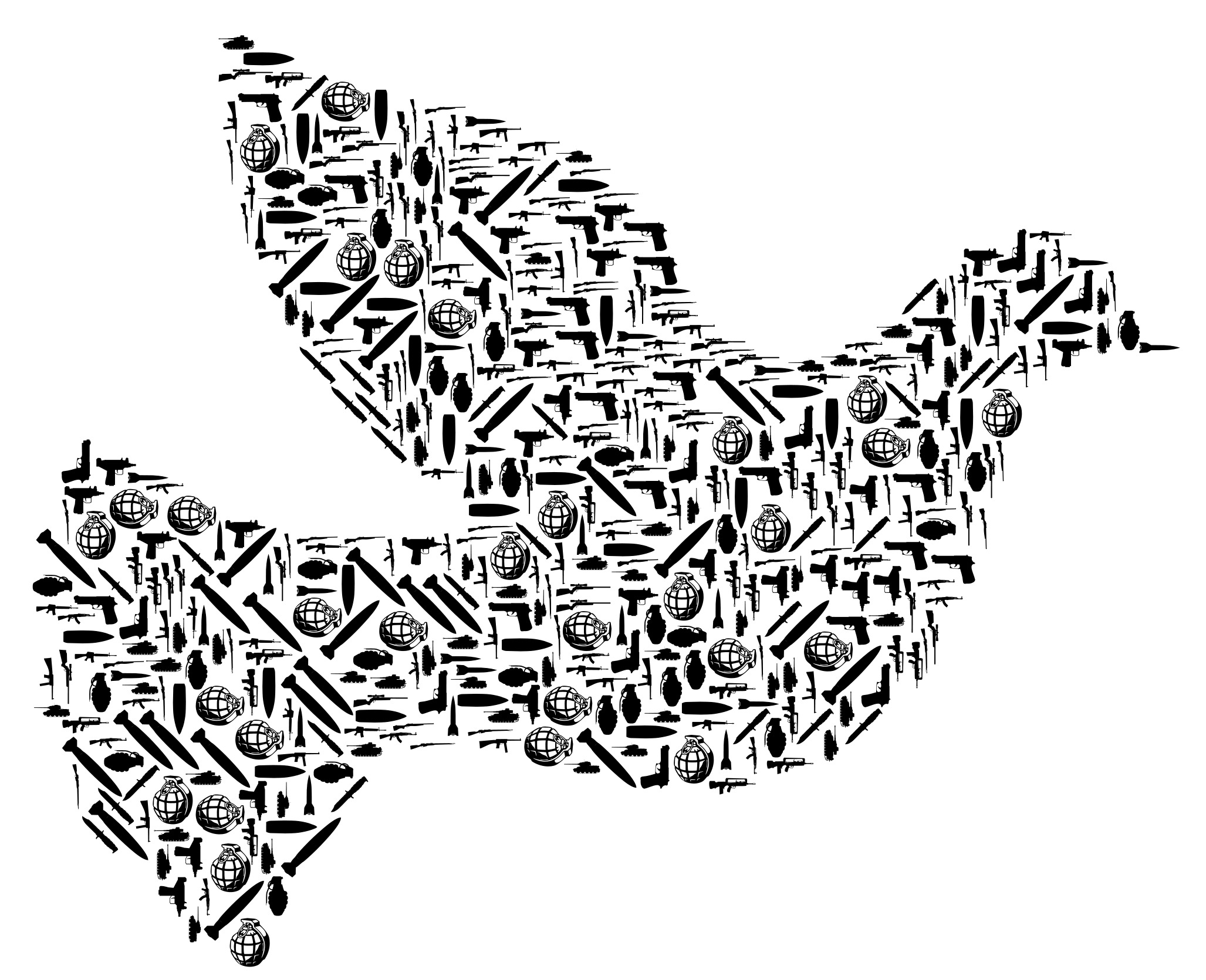 Silhouette of a pigeon made of painted weapons free image download