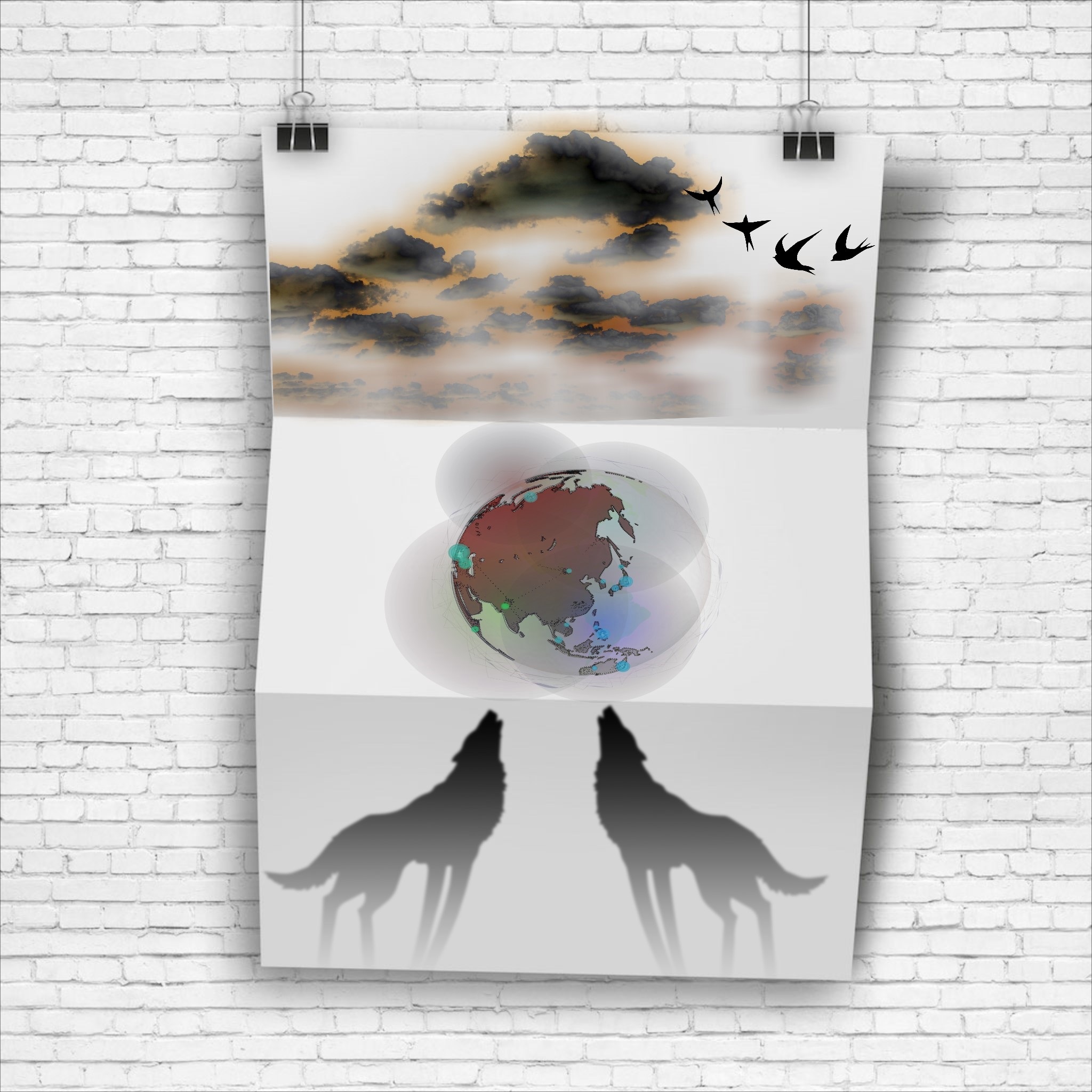 Poster clouds planet world wolf free image download
