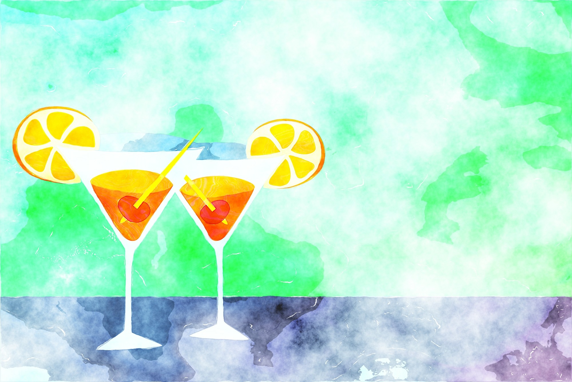 Coctail watercolor paint drawing free image download