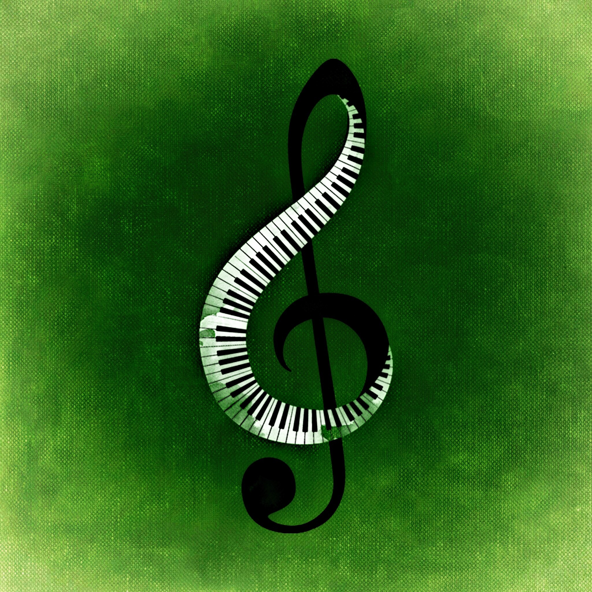 Music clef with piano keys drawing at green background free image download