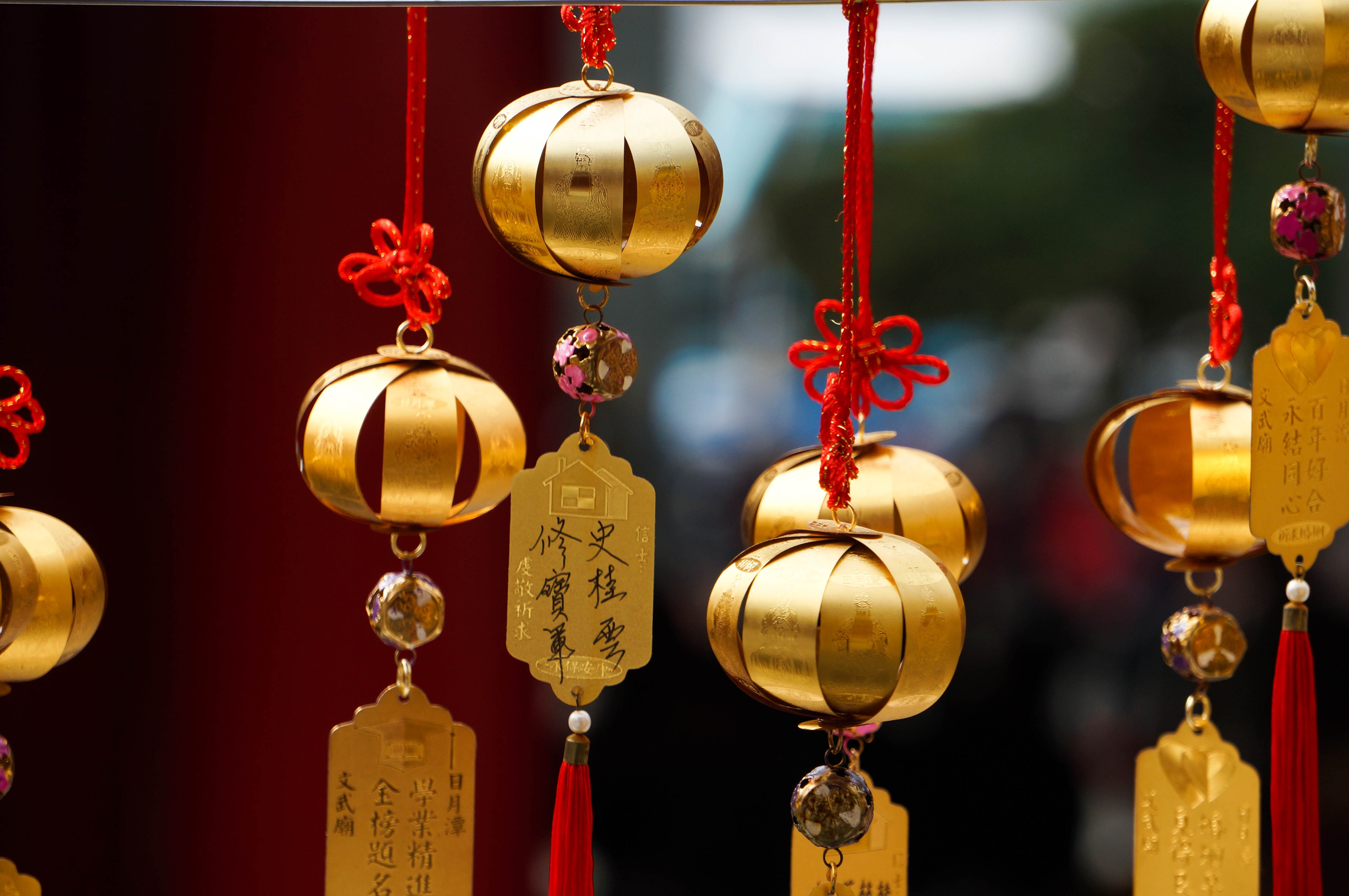 Hanging golden bells in Chinese temple, Taiwan free image download