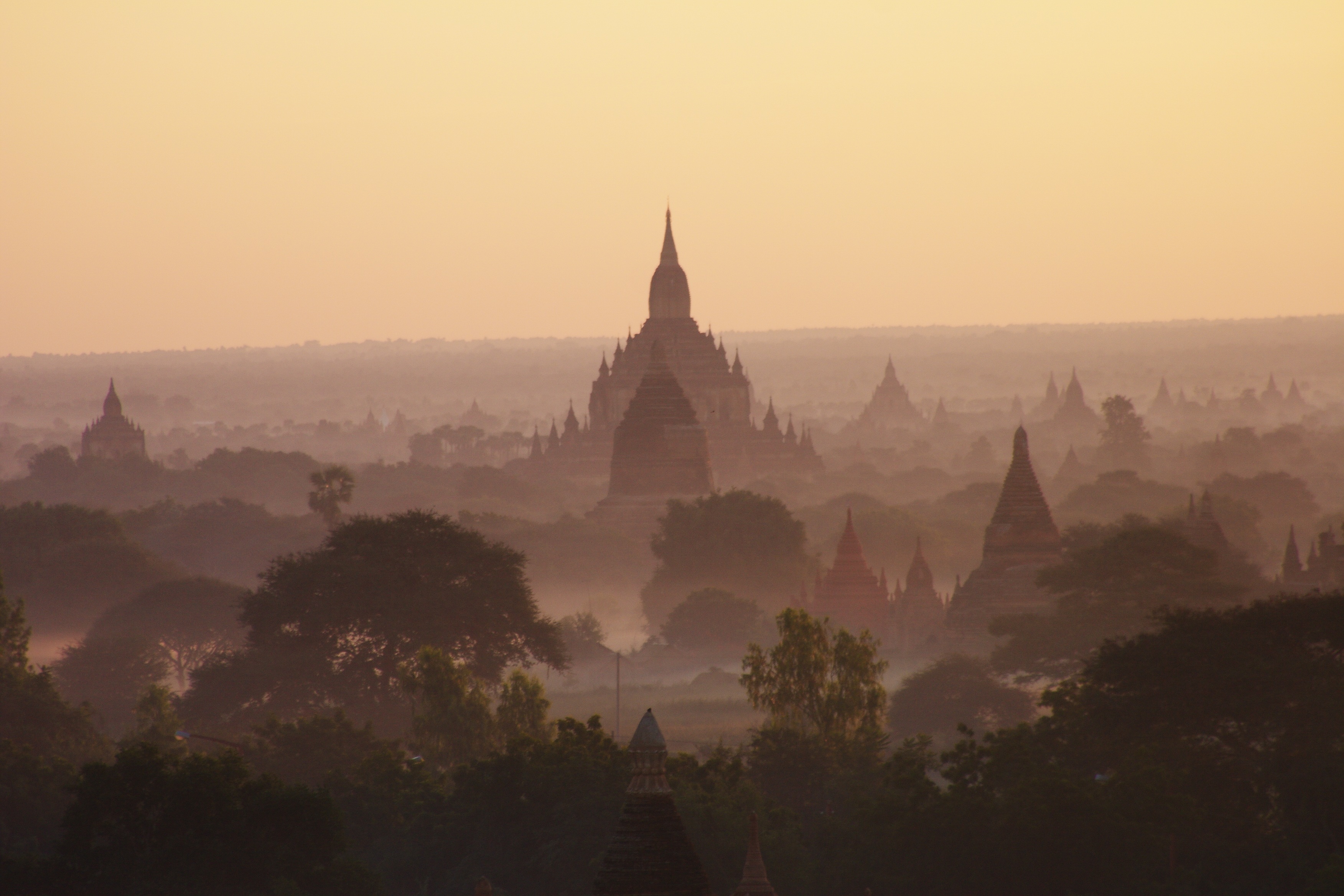 Panoramic view of burma temple in the morning haze free image download