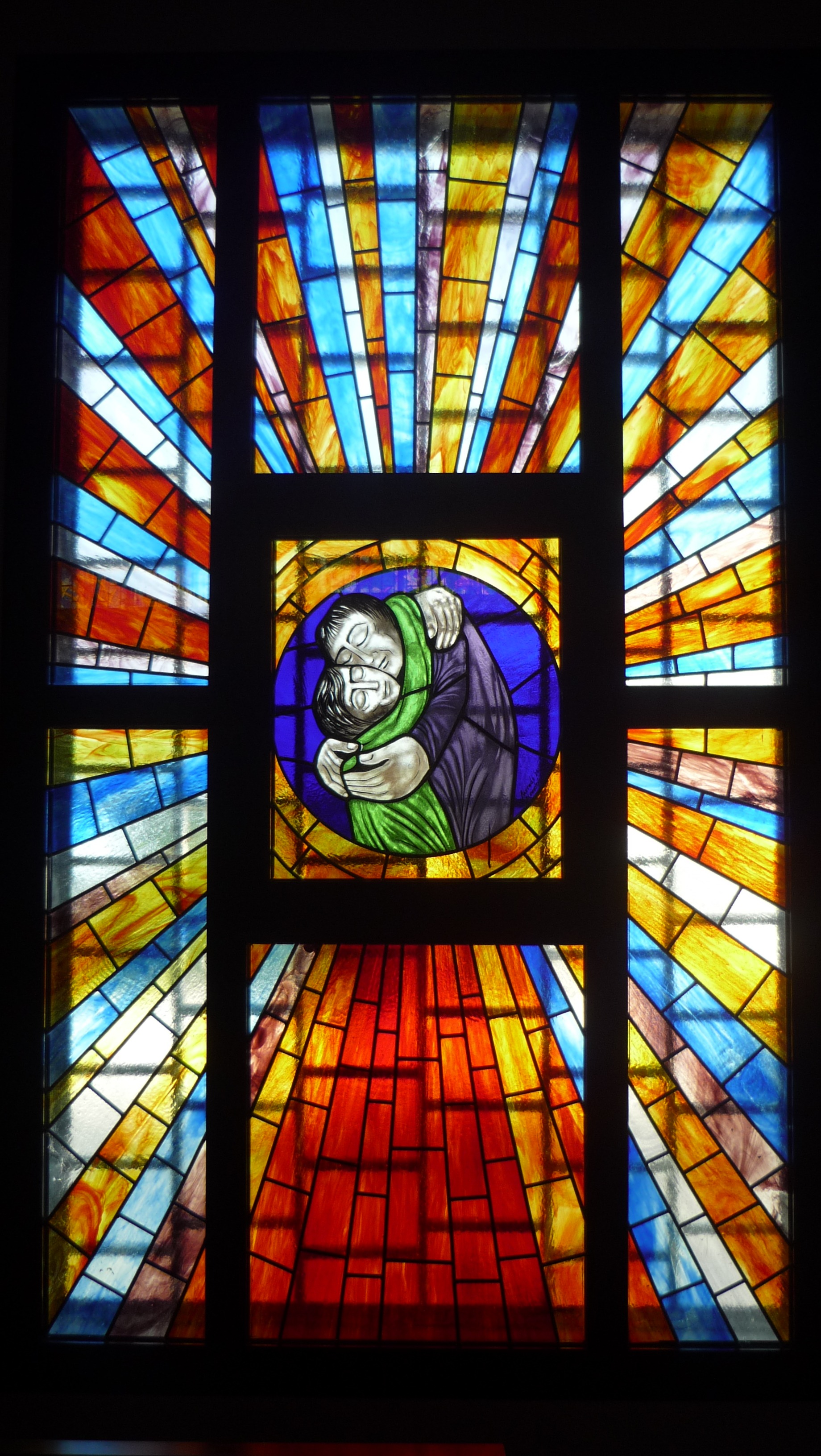 Hugging people, Stained Glass Window of Church free image download