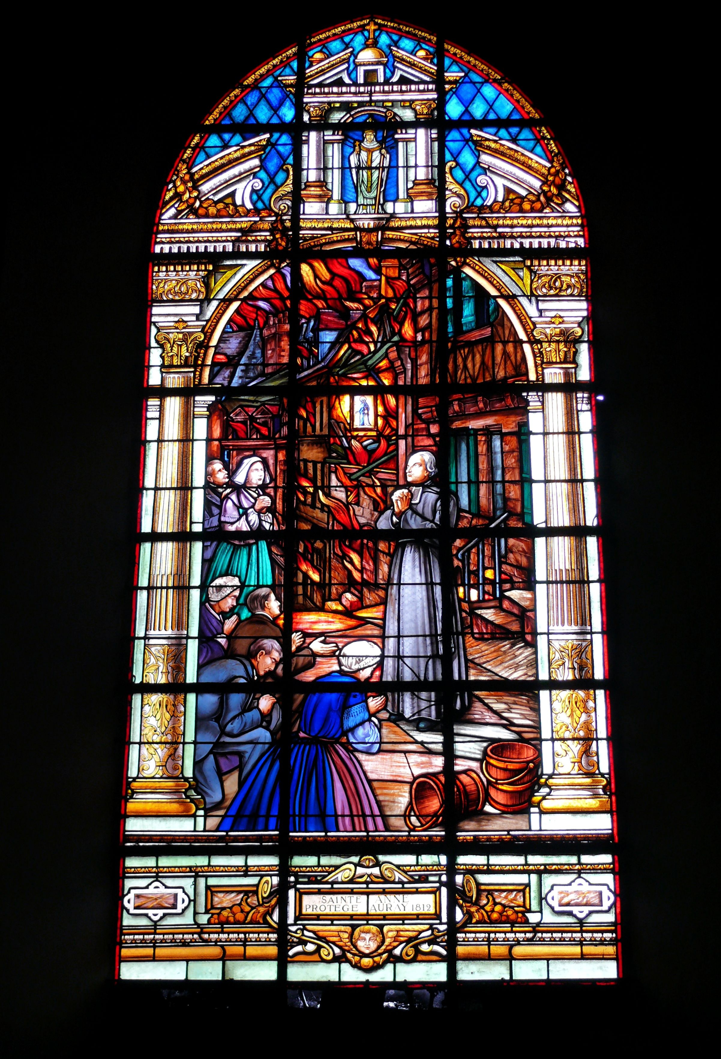 Beautiful and colorful stained glass window in the church in Sainte ...