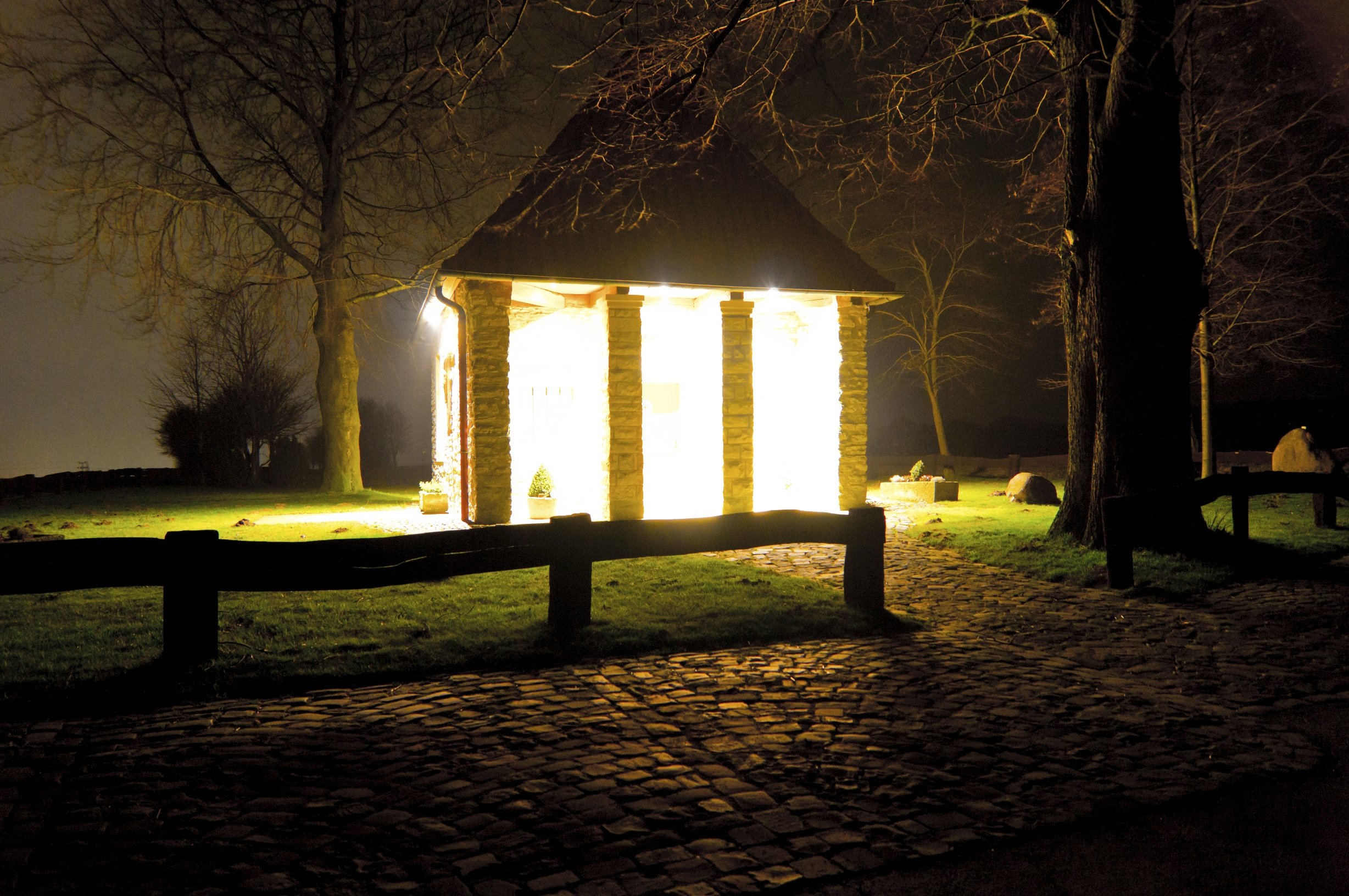 Illuminated chapel at night free image download