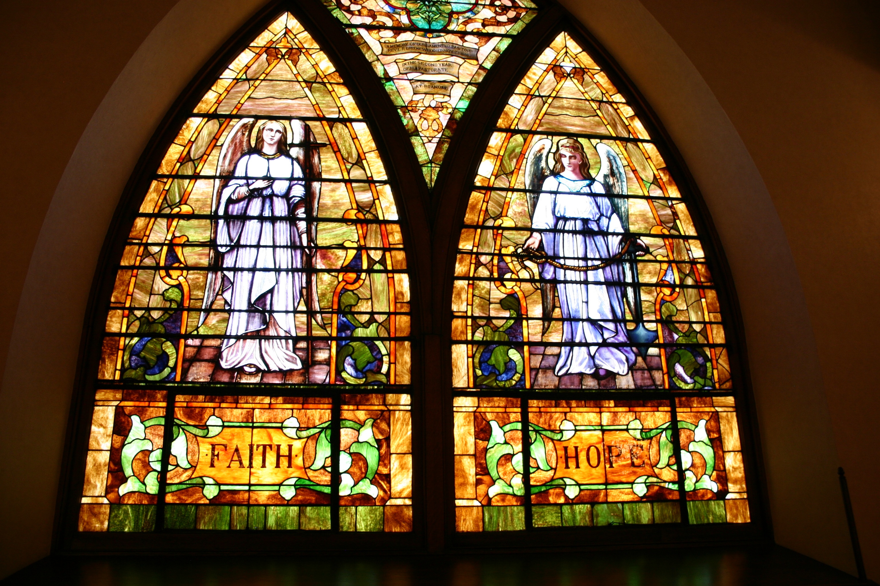 Faith and hope, Stained Glass Church window with angels free image download