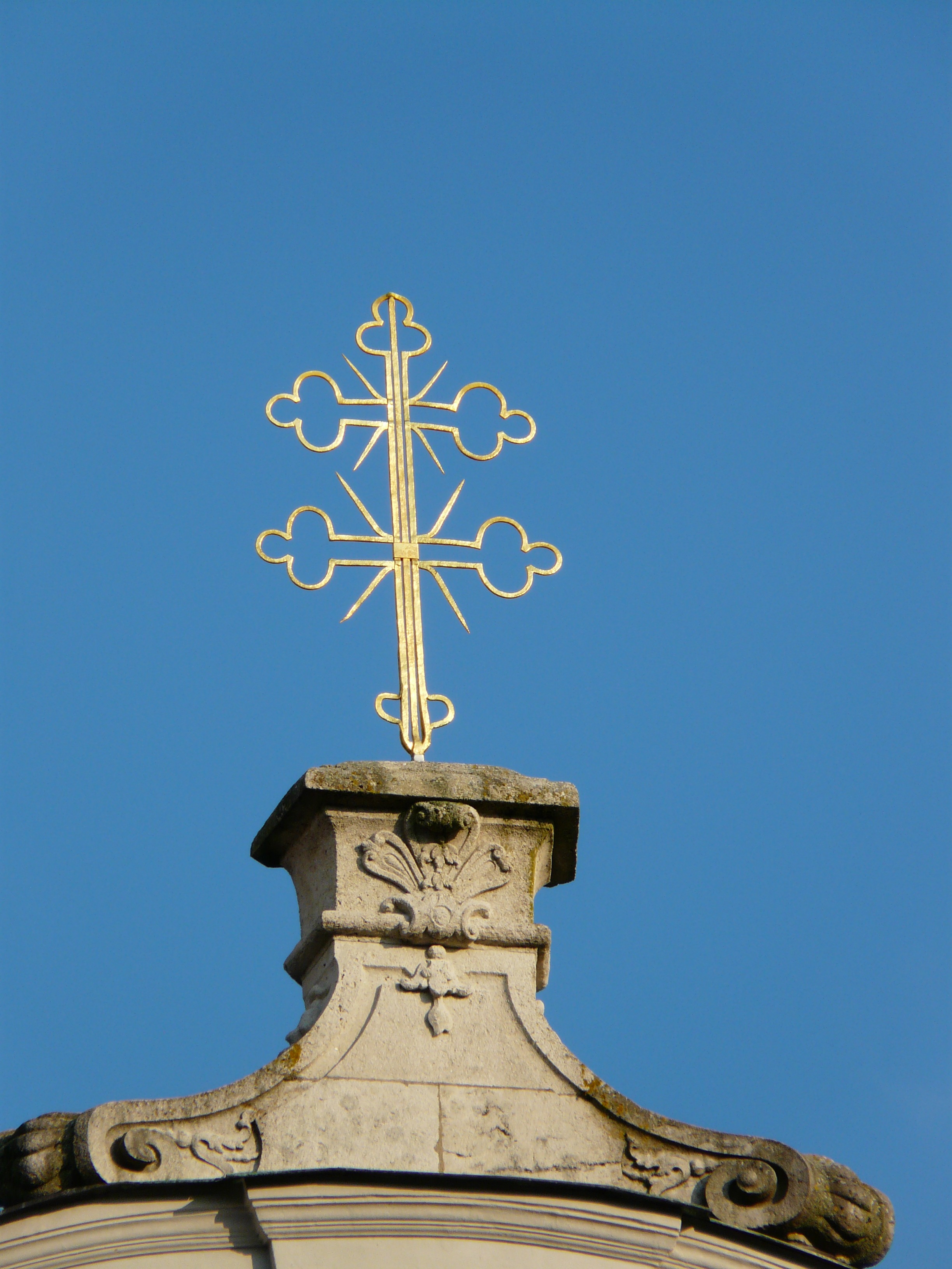 Double Golden Cross on church free image download