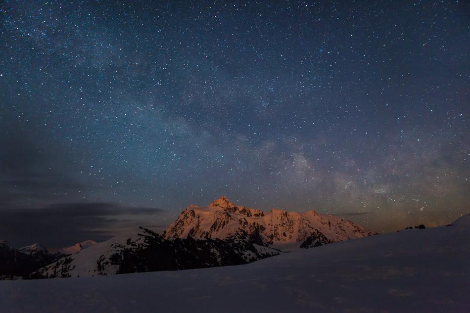 Snowfall over Mountains at night free image download