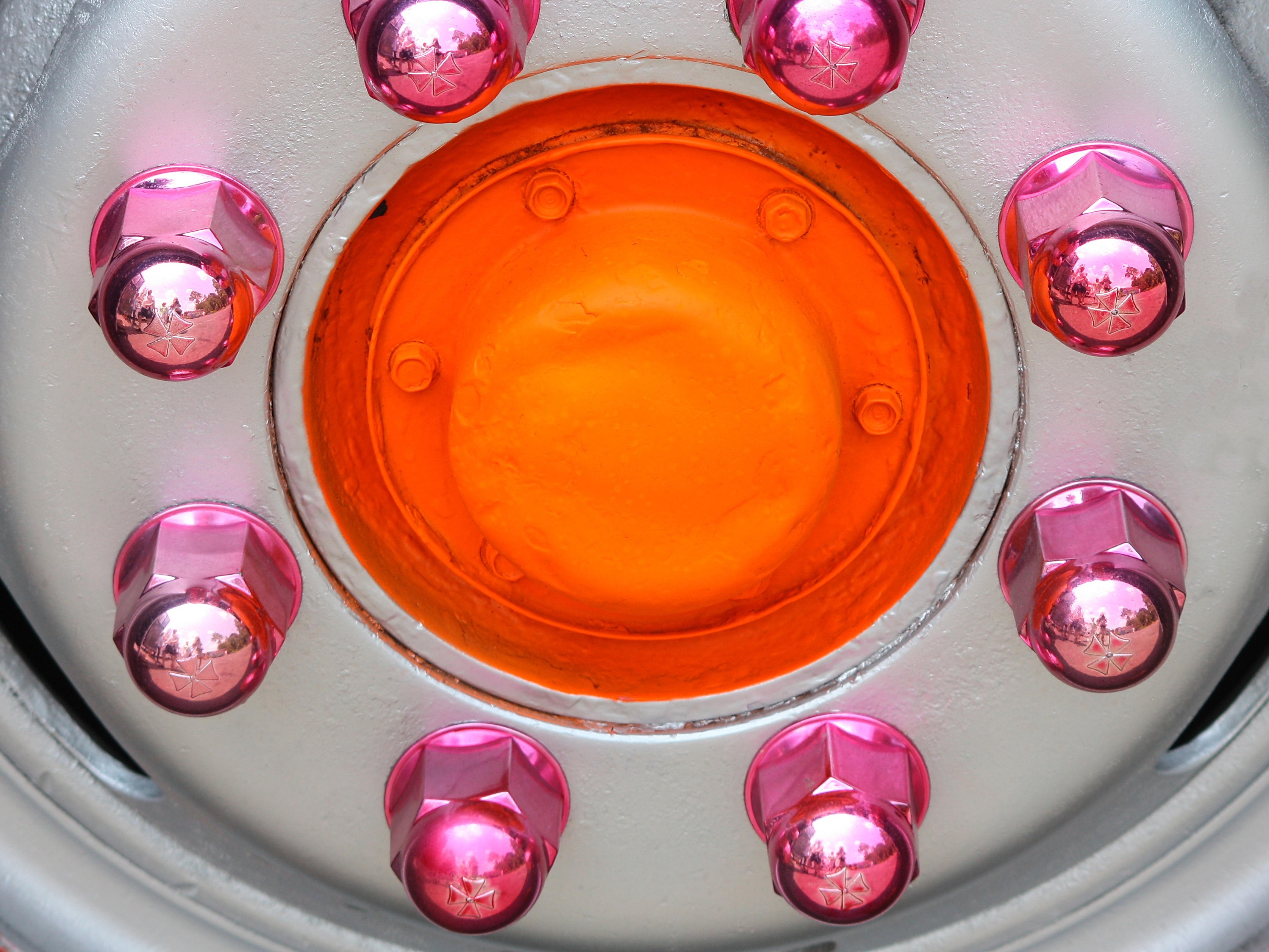 Pink bolts on a bus wheel in thailand free image download