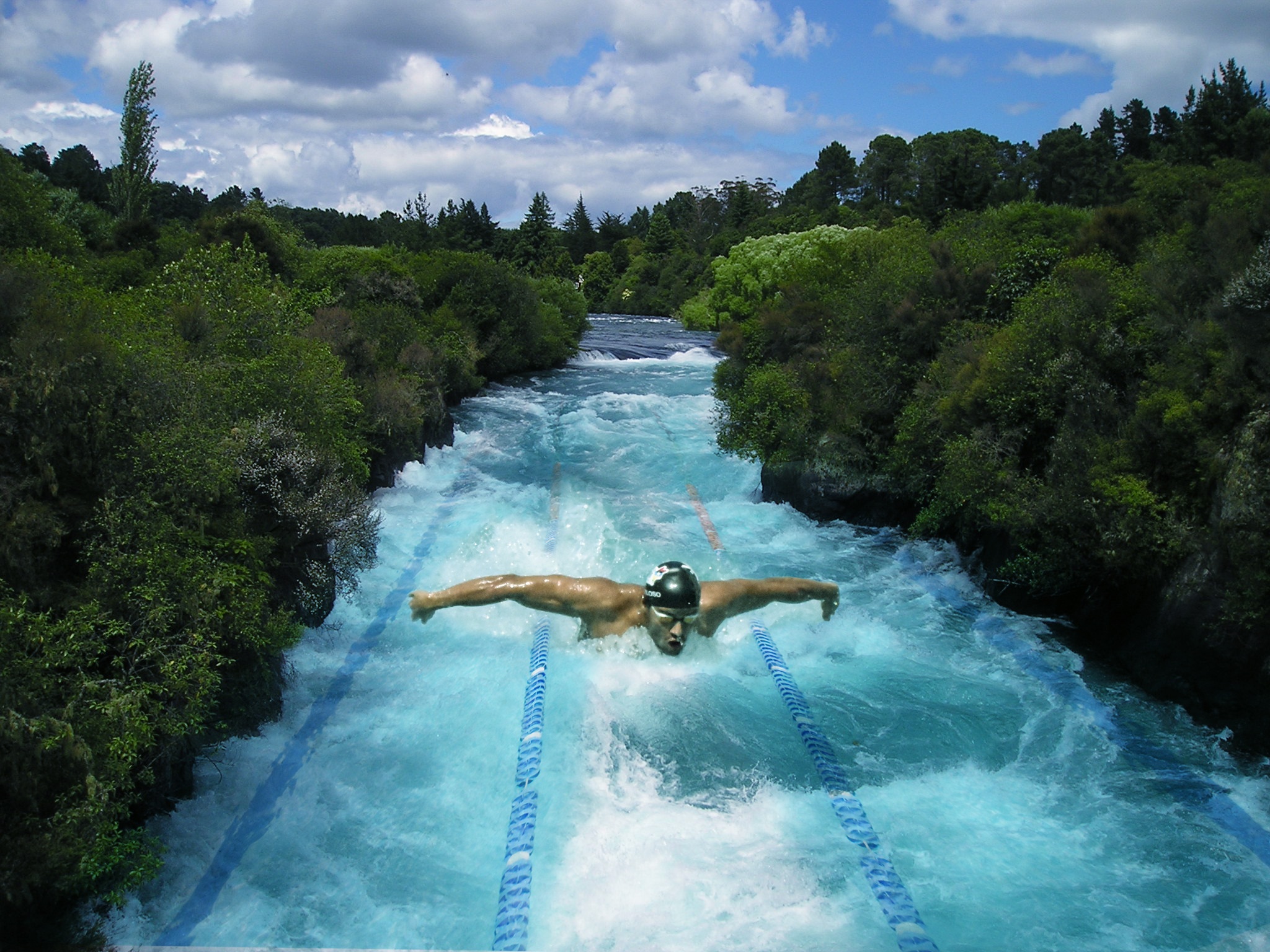 Swimming pool among green nature as a photo montage free image download