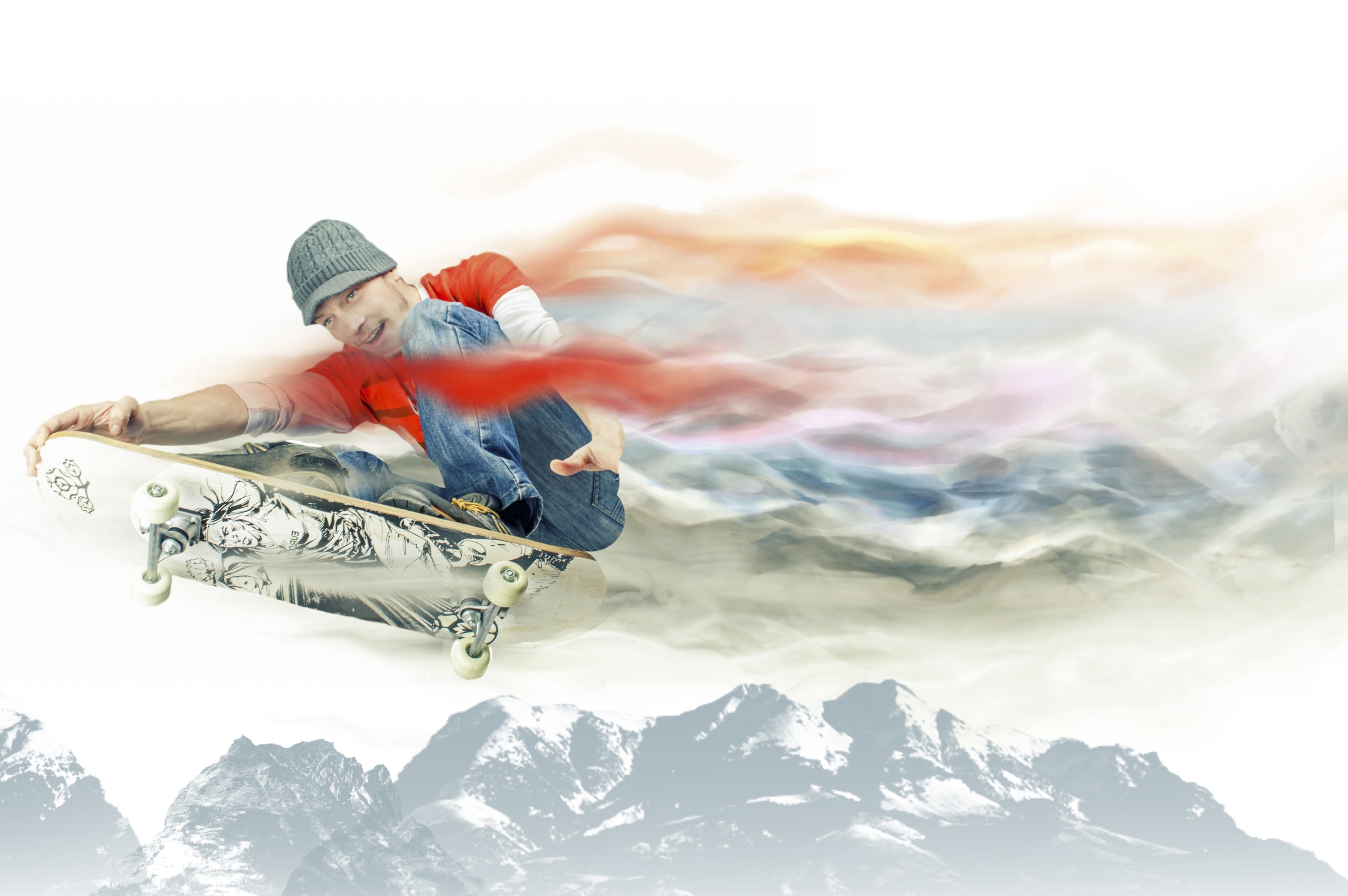 Flying on a skateboard as a colorful fantasy free image download