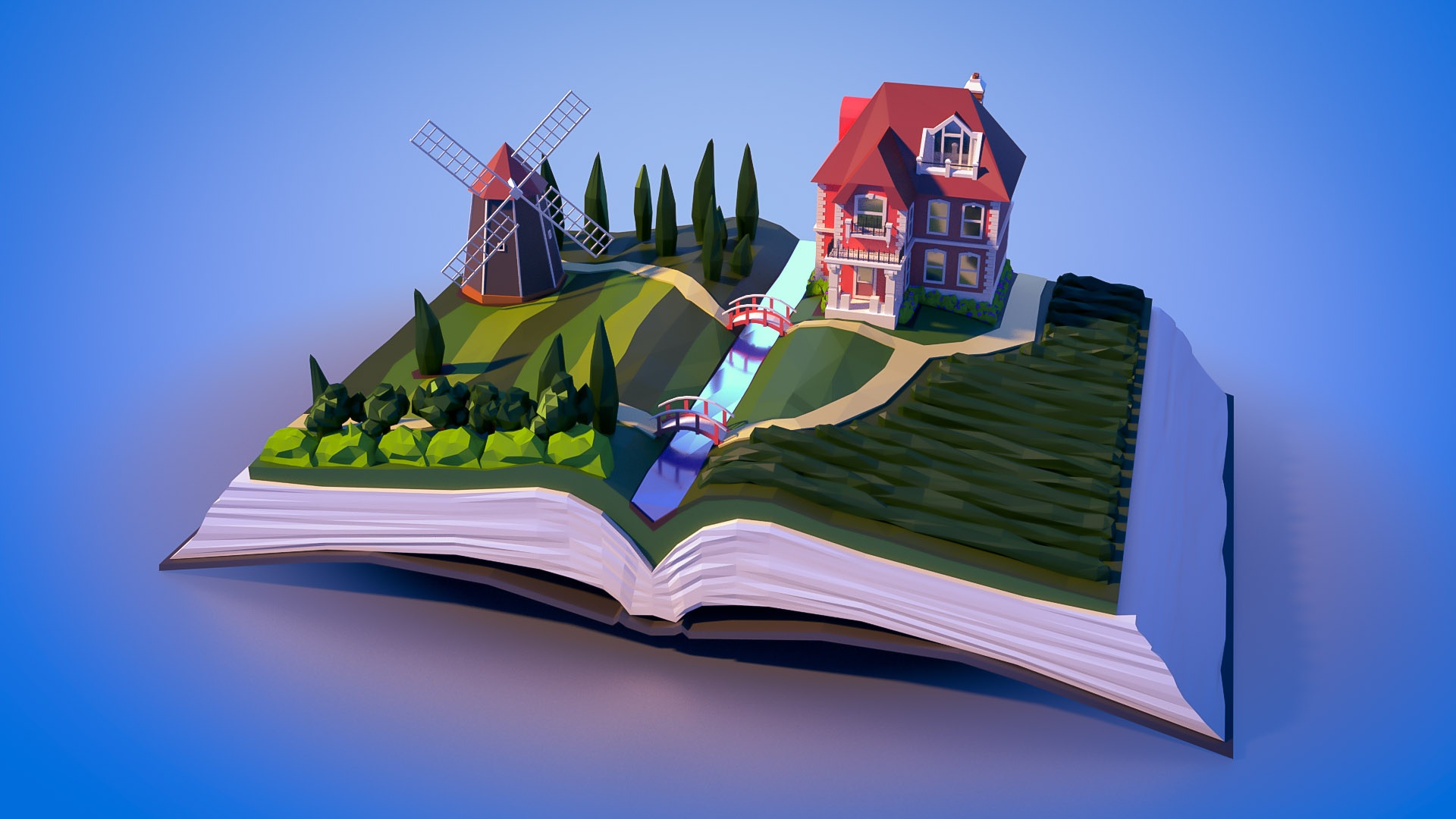 Landscape book house drawing free image download