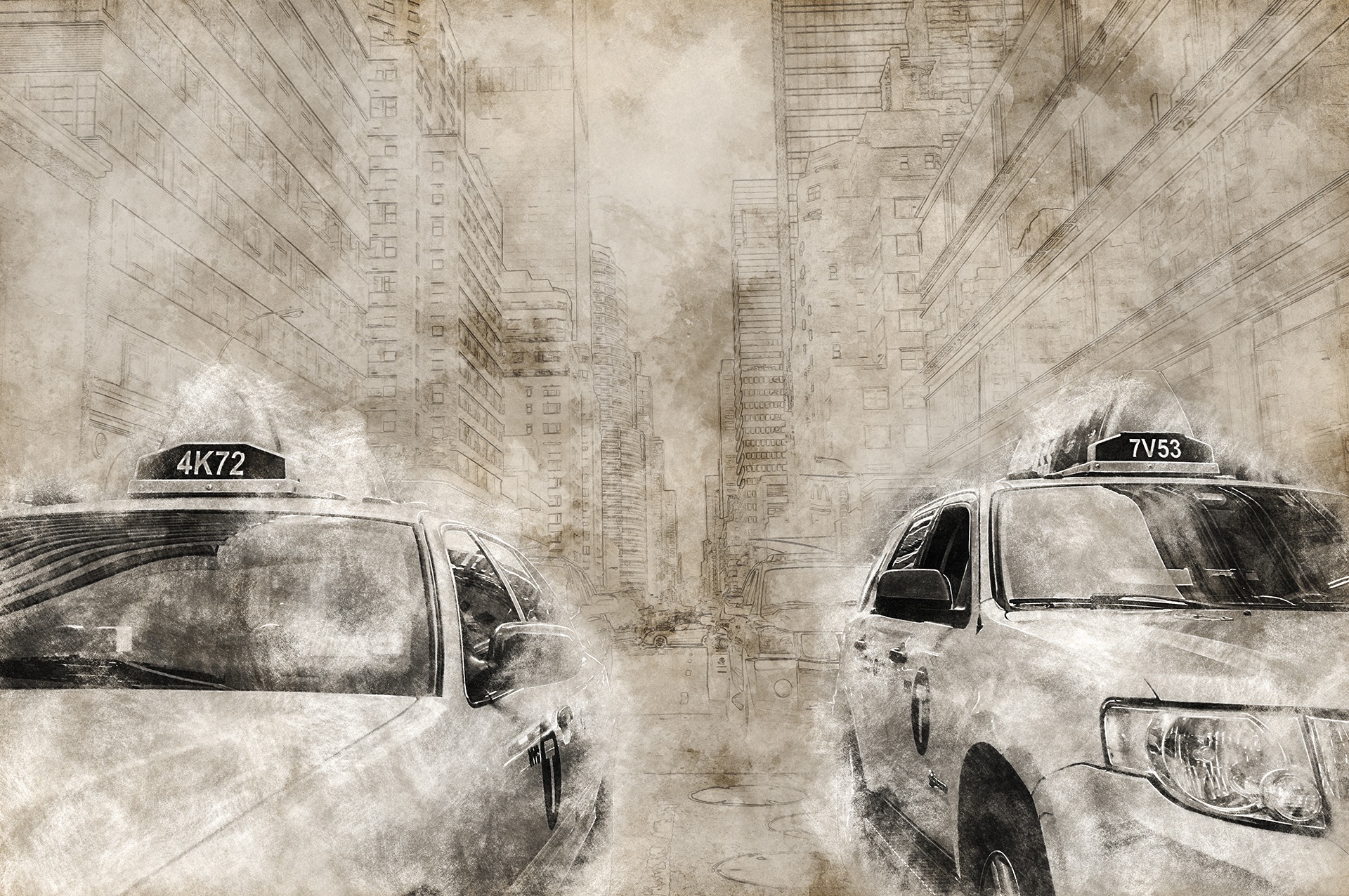Beautiful drawing of the two Taxi cars in New York, America free image ...