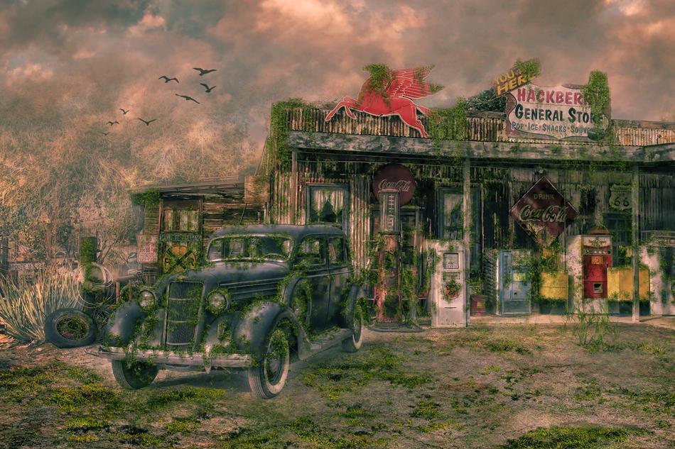 Drawing of general store on the route 66 free image download