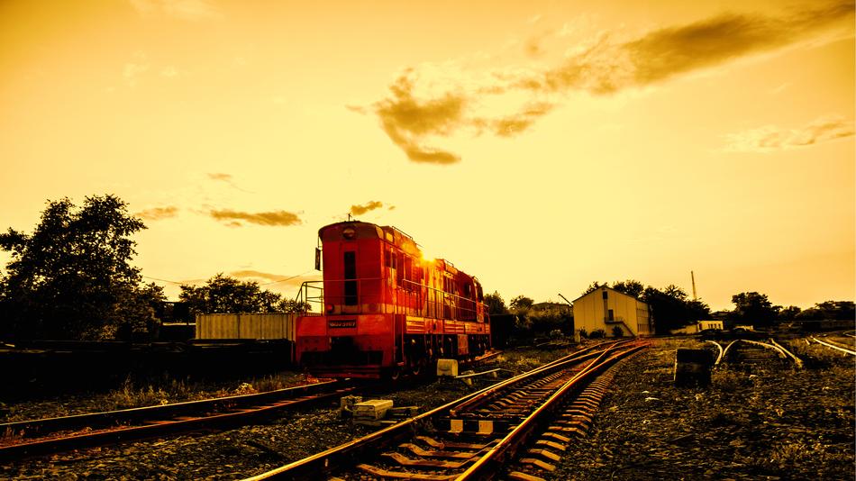 Steam Locomotive Composition at sunset free image download