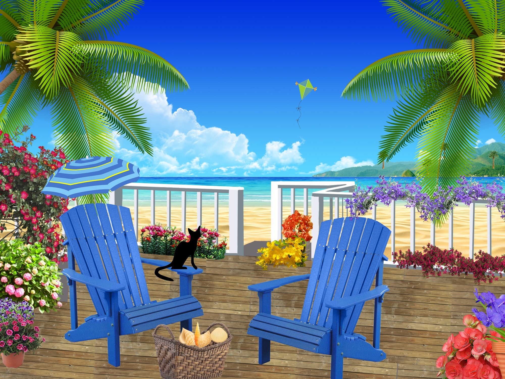 Patio ocean summer chairs flowers free image download