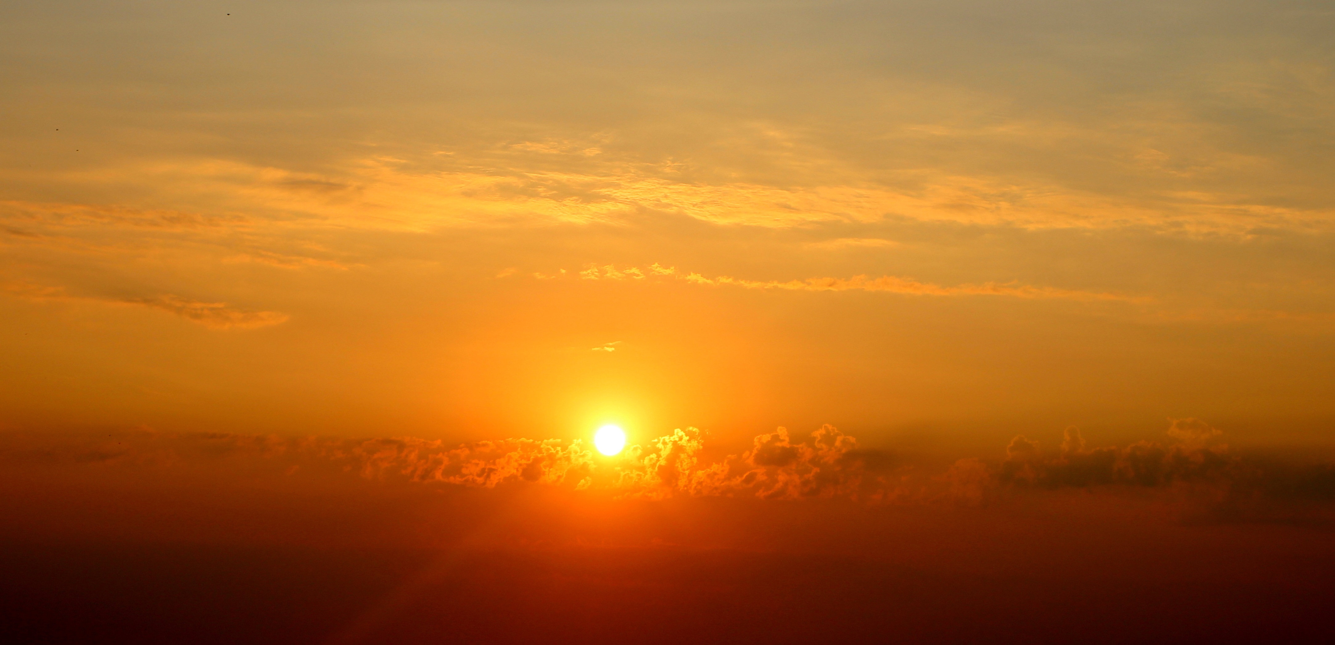 Bright evening sun on yellow-red sky free image download