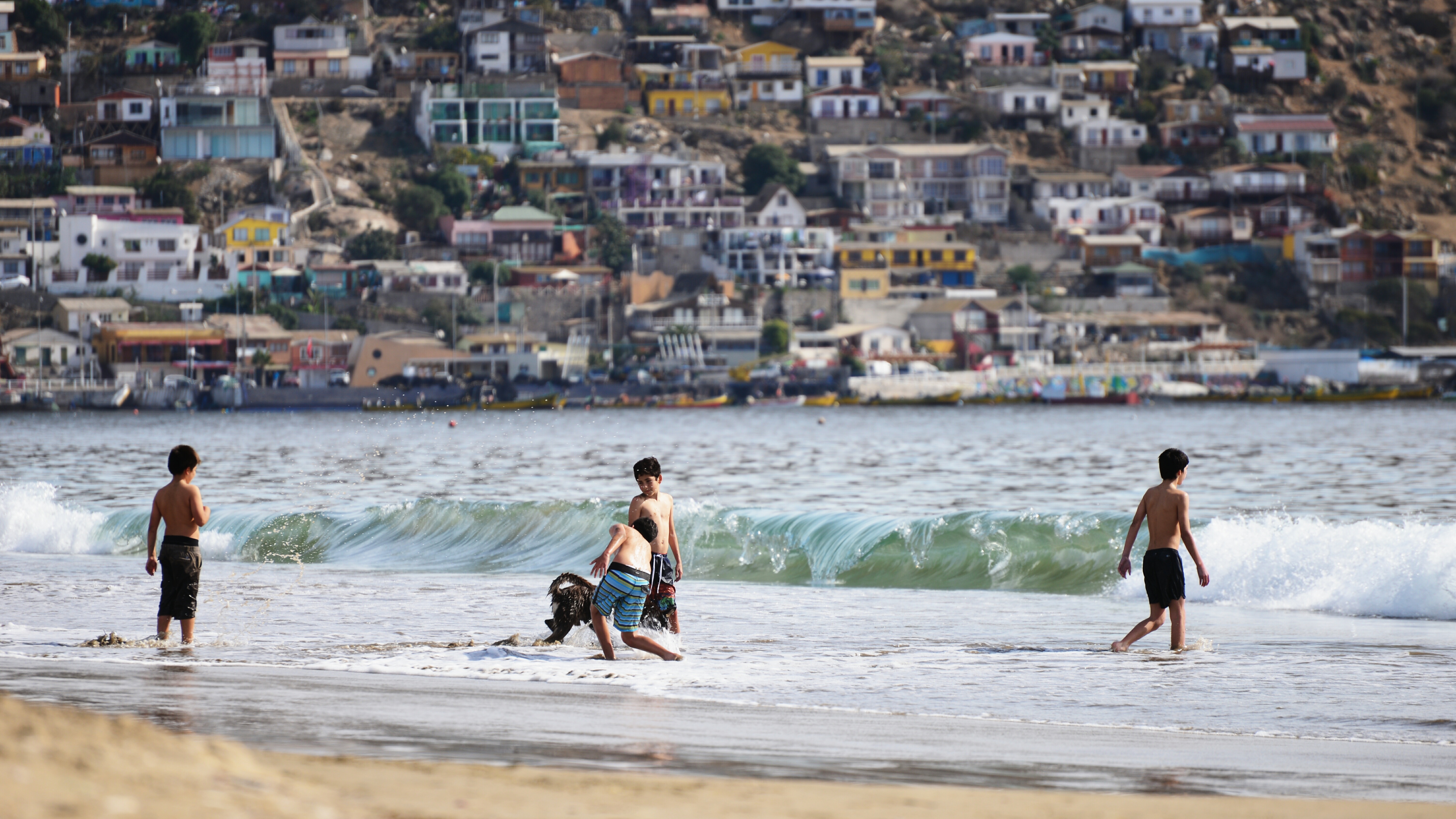 Chilean children play in the water free image download