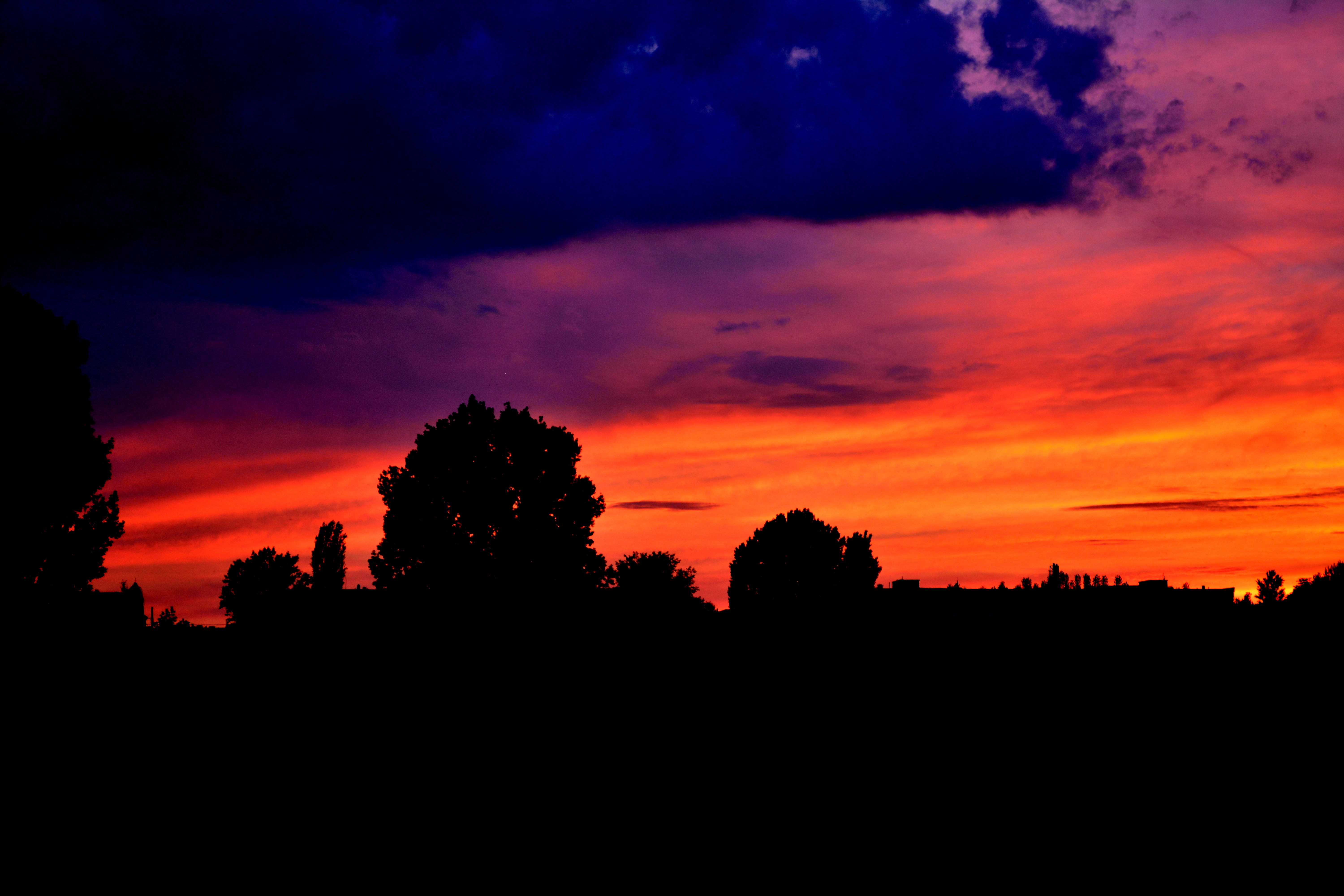 Purple and red Sunset sky over dark countryside free image download