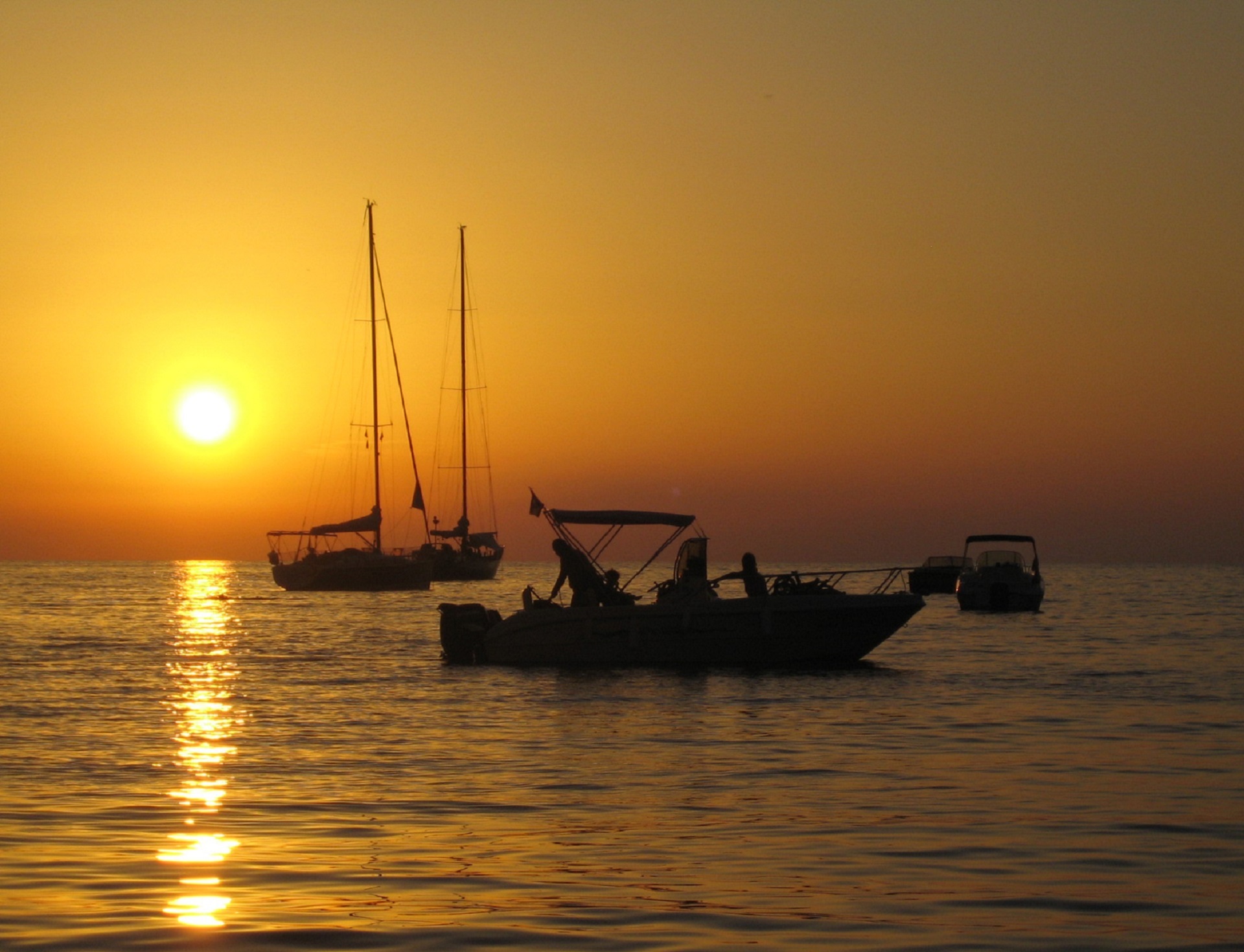 Sunset Ocean Boats free image download