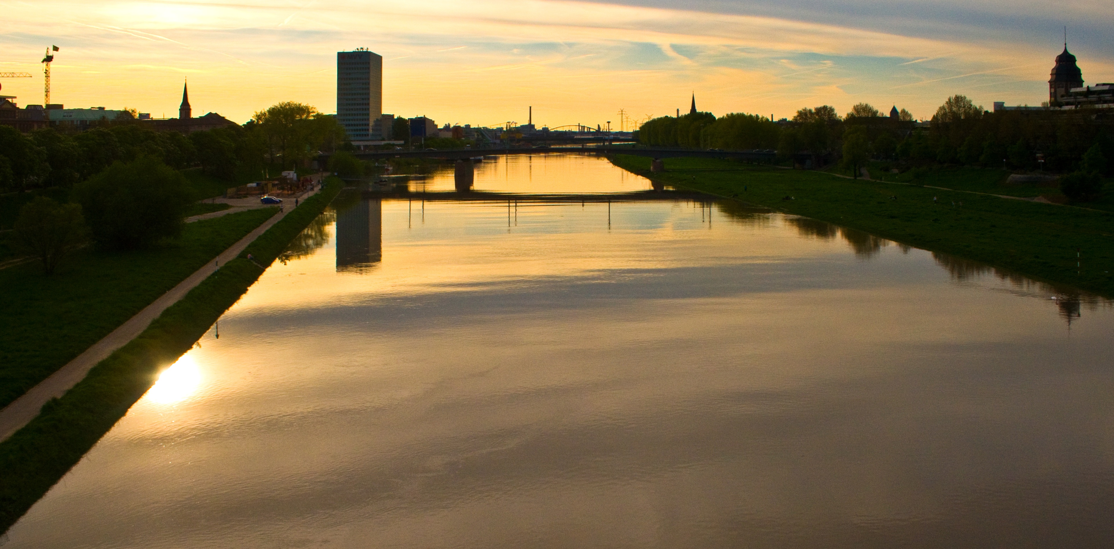 Mannheim Neckar Sunset Water free image download