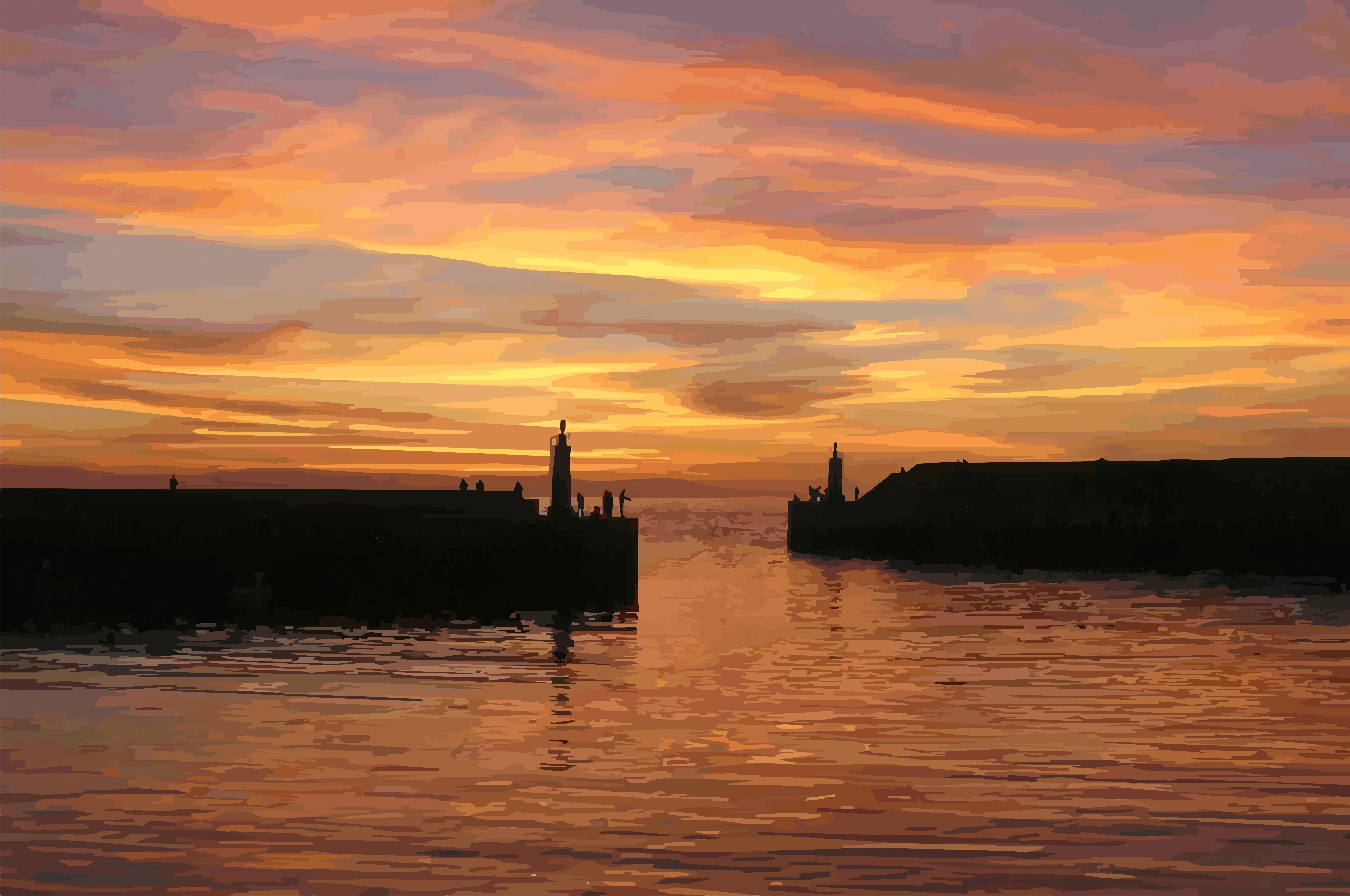 Dusk holiday sunset drawing port free image download