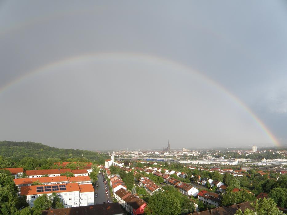 Wide Rainbow over city, germany, ulm free image download