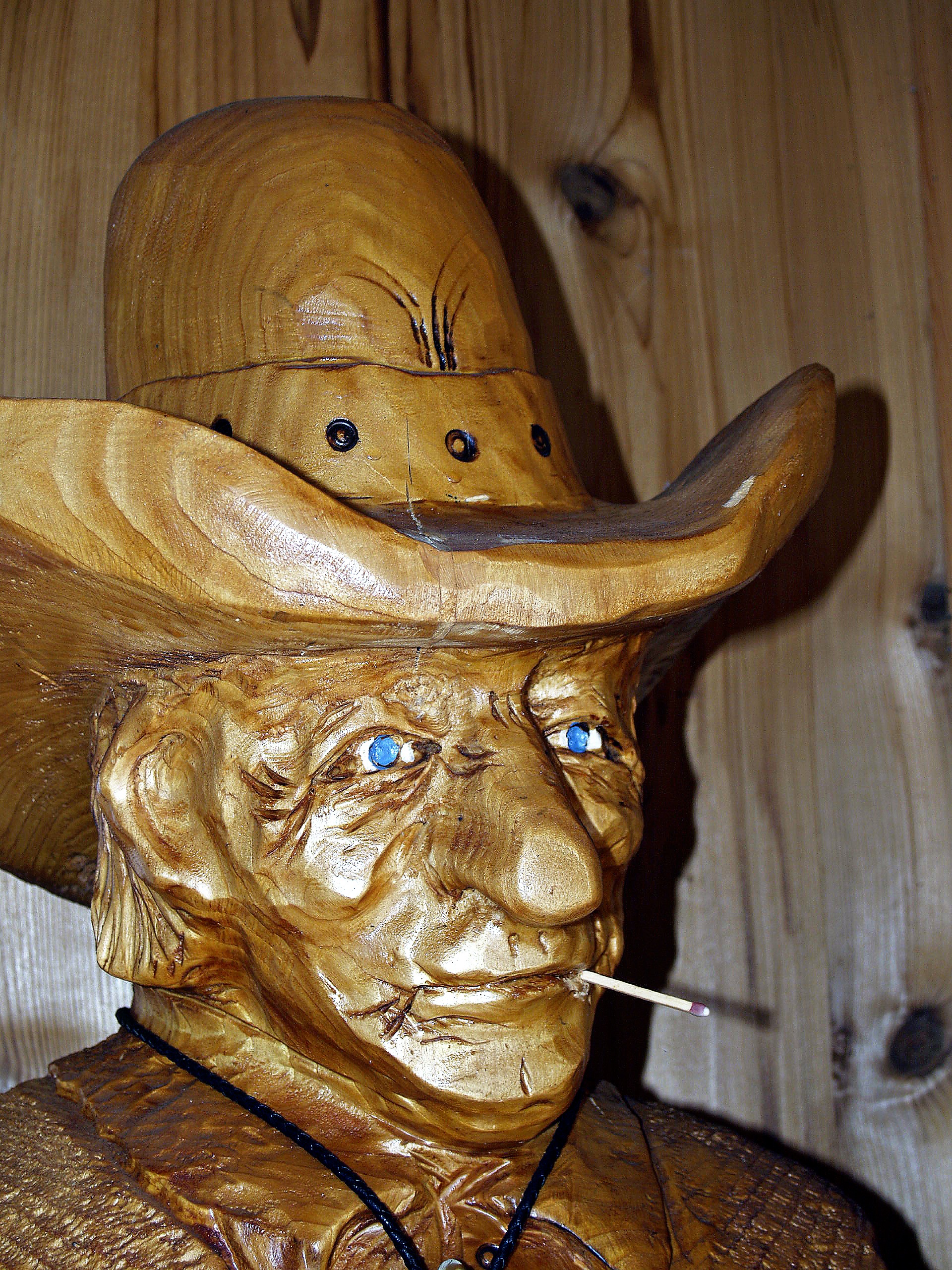Photo of Wood Carving Cowboy Face free image download