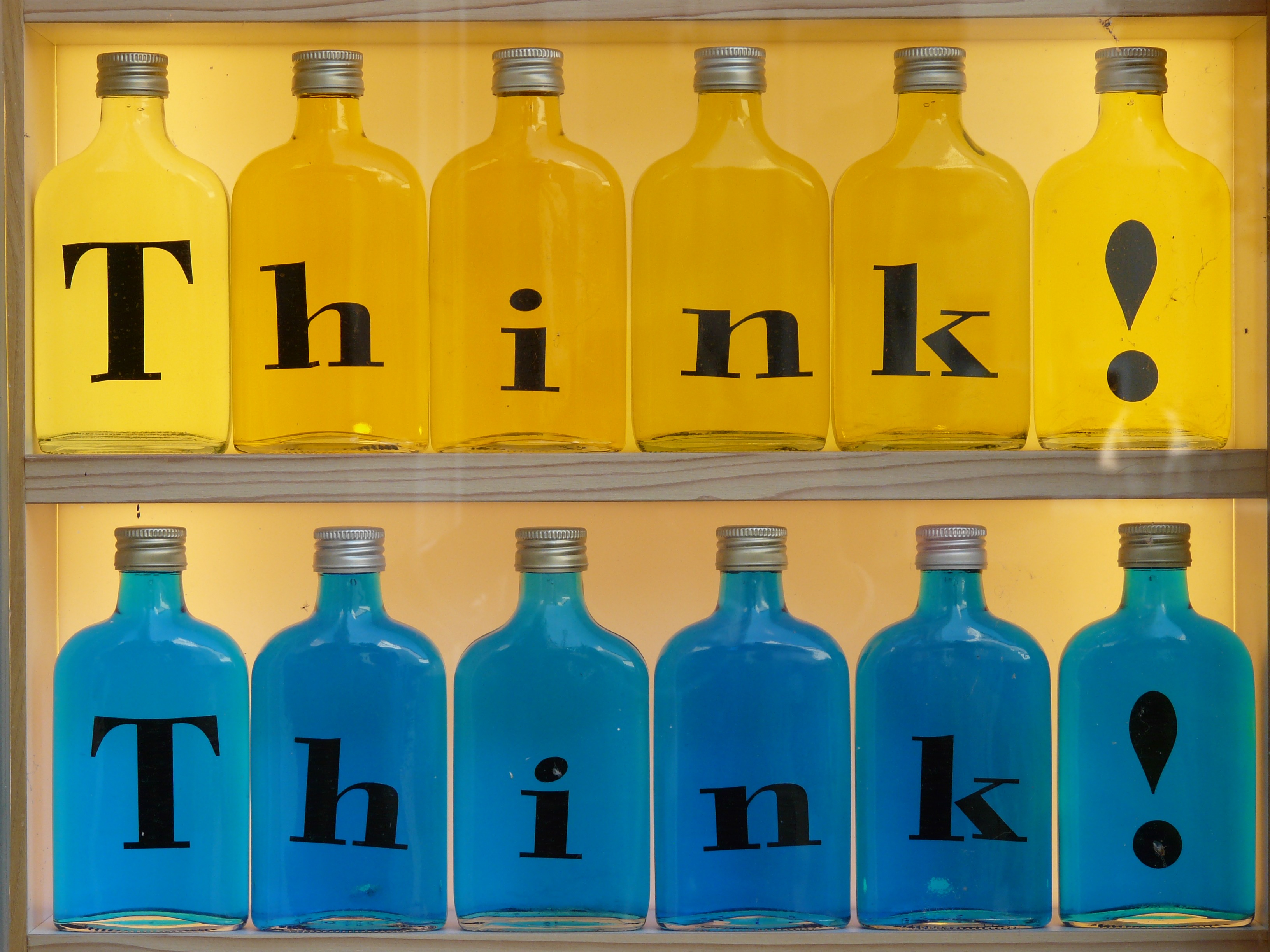 Bottles think blue yellow free image download